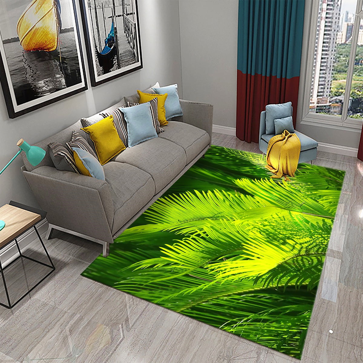3D palm leaf green tropical plant carpet living room bedroom bathroom ...