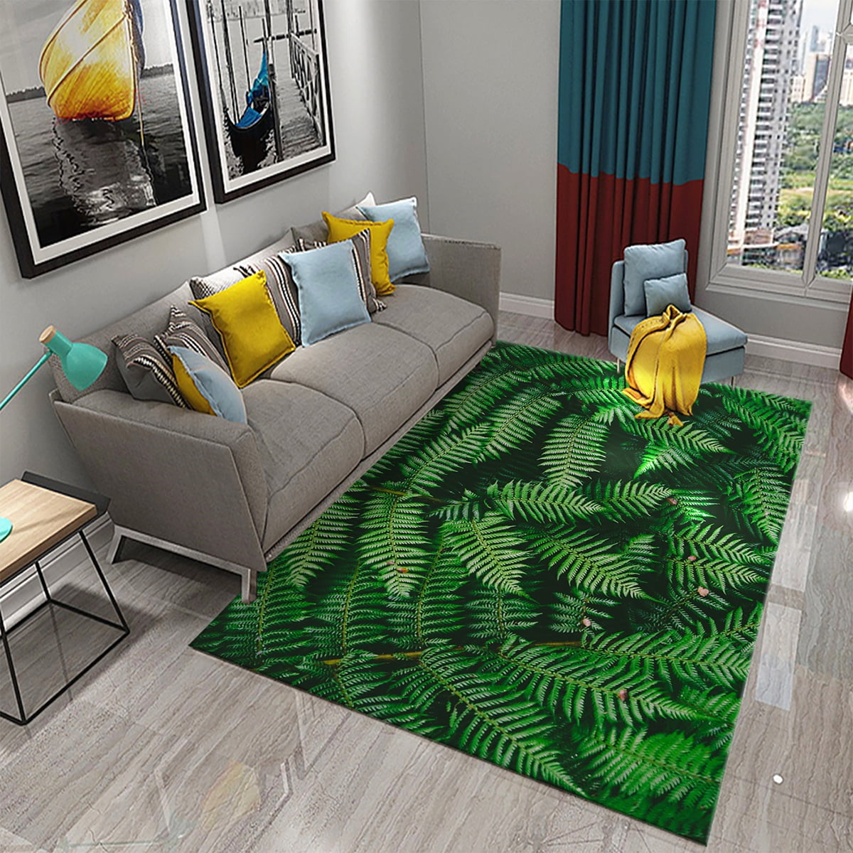 3D palm leaf green tropical plant carpet living room bedroom bathroom ...