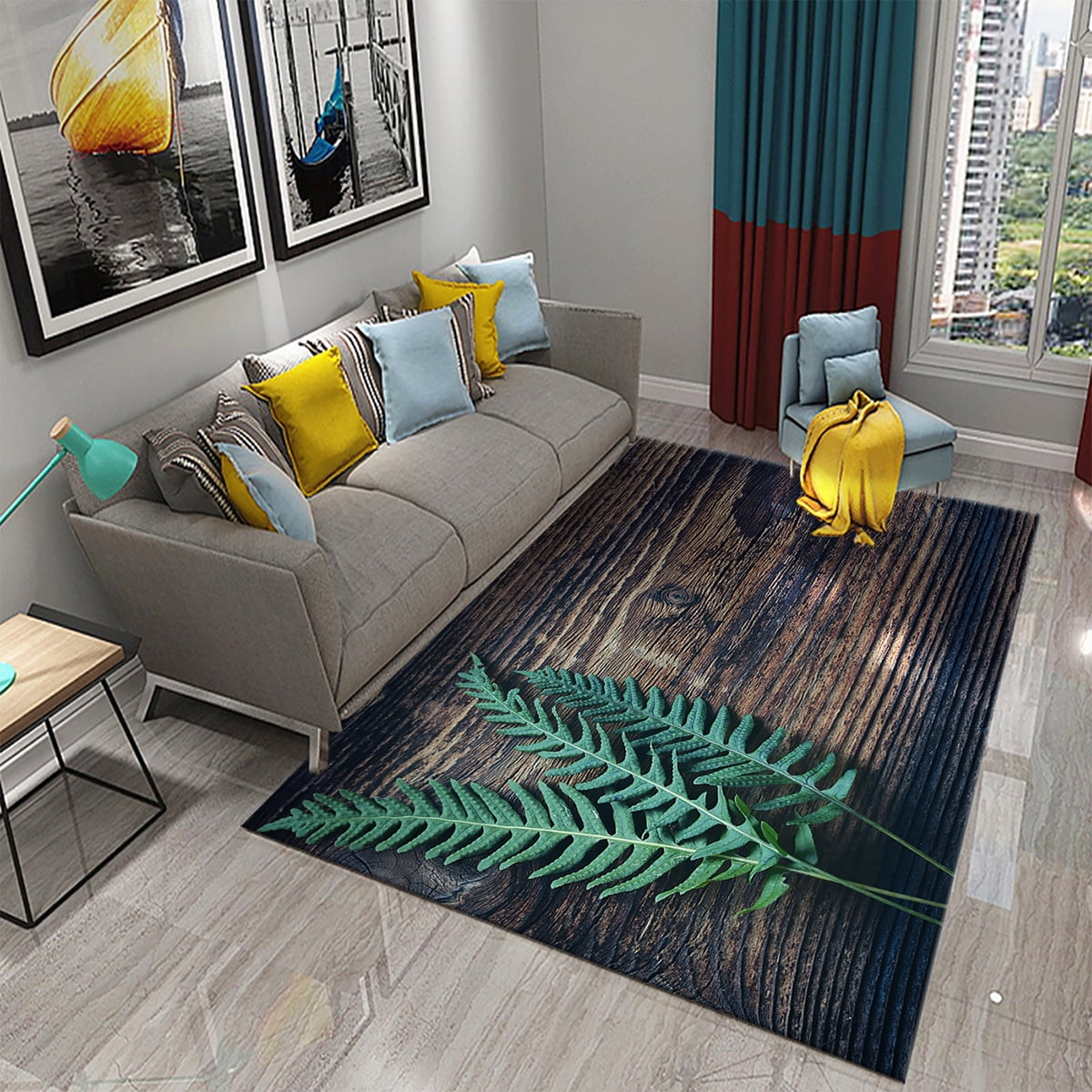 3D palm leaf green tropical plant decoration carpet bedroom living room ...