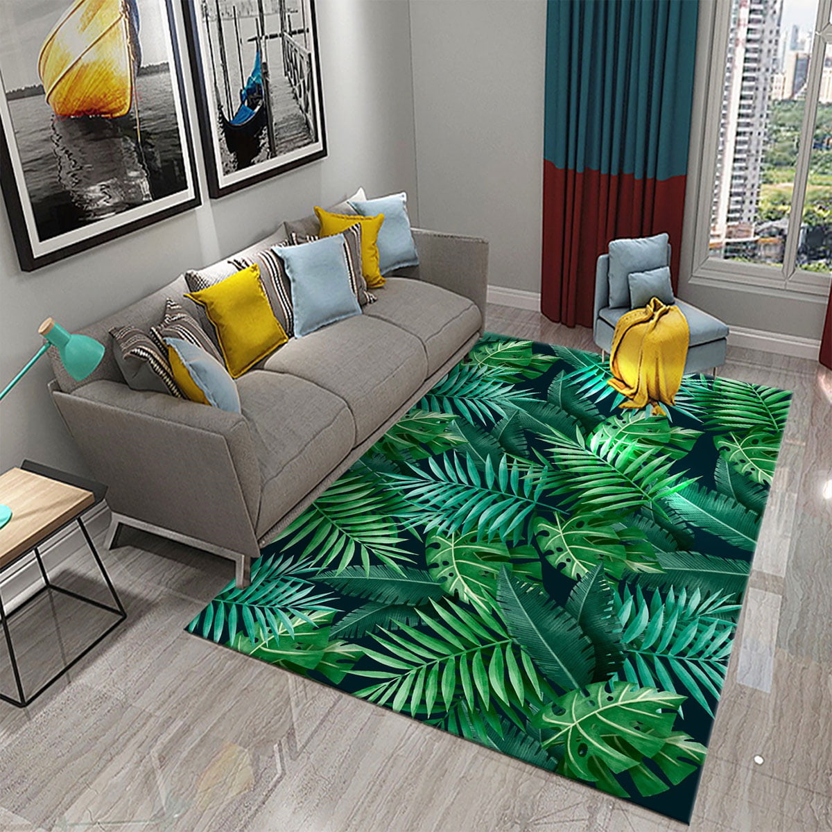 3D palm leaf green tropical plant decoration carpet bedroom living room ...