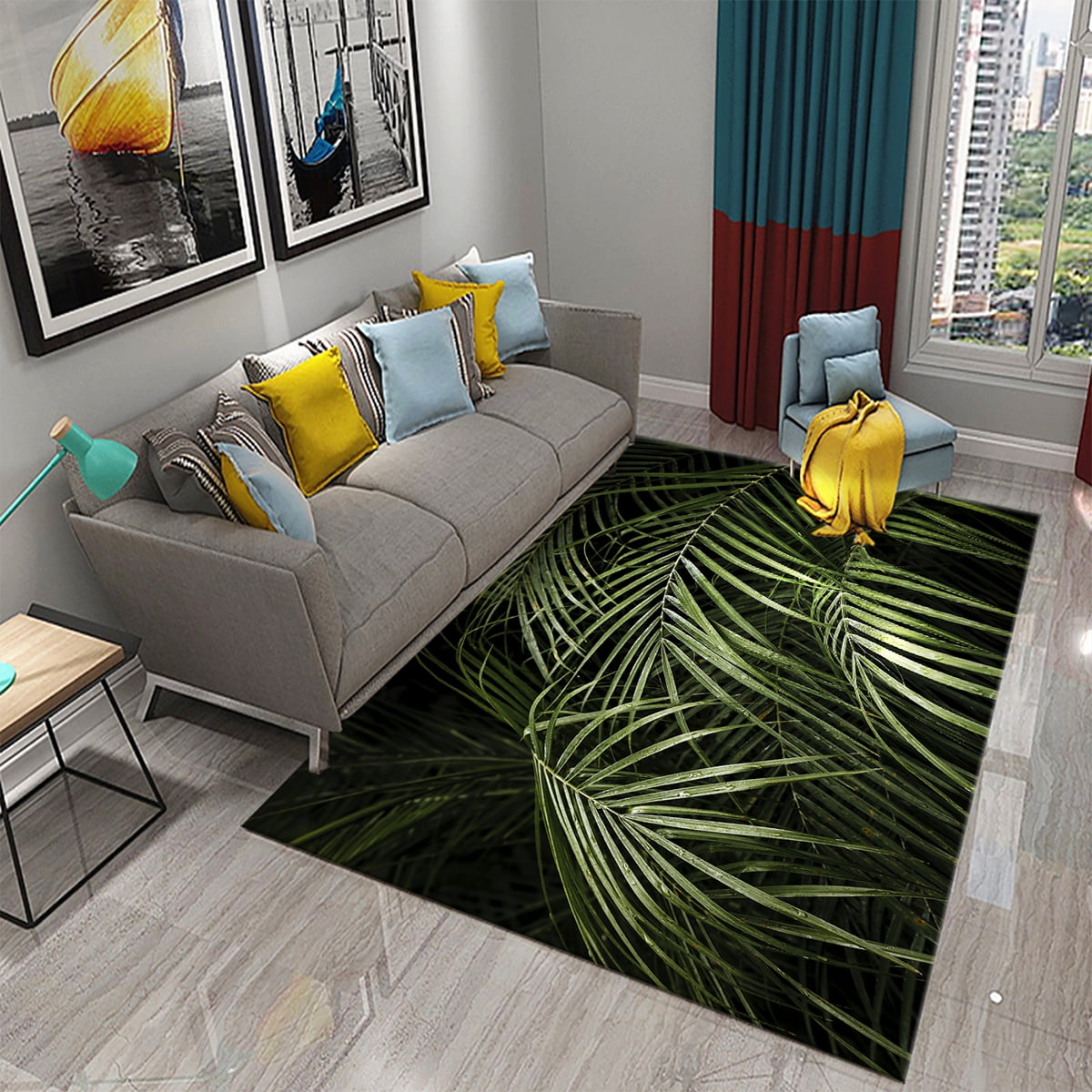 3D palm leaf green tropical plant decoration carpet bedroom living room ...