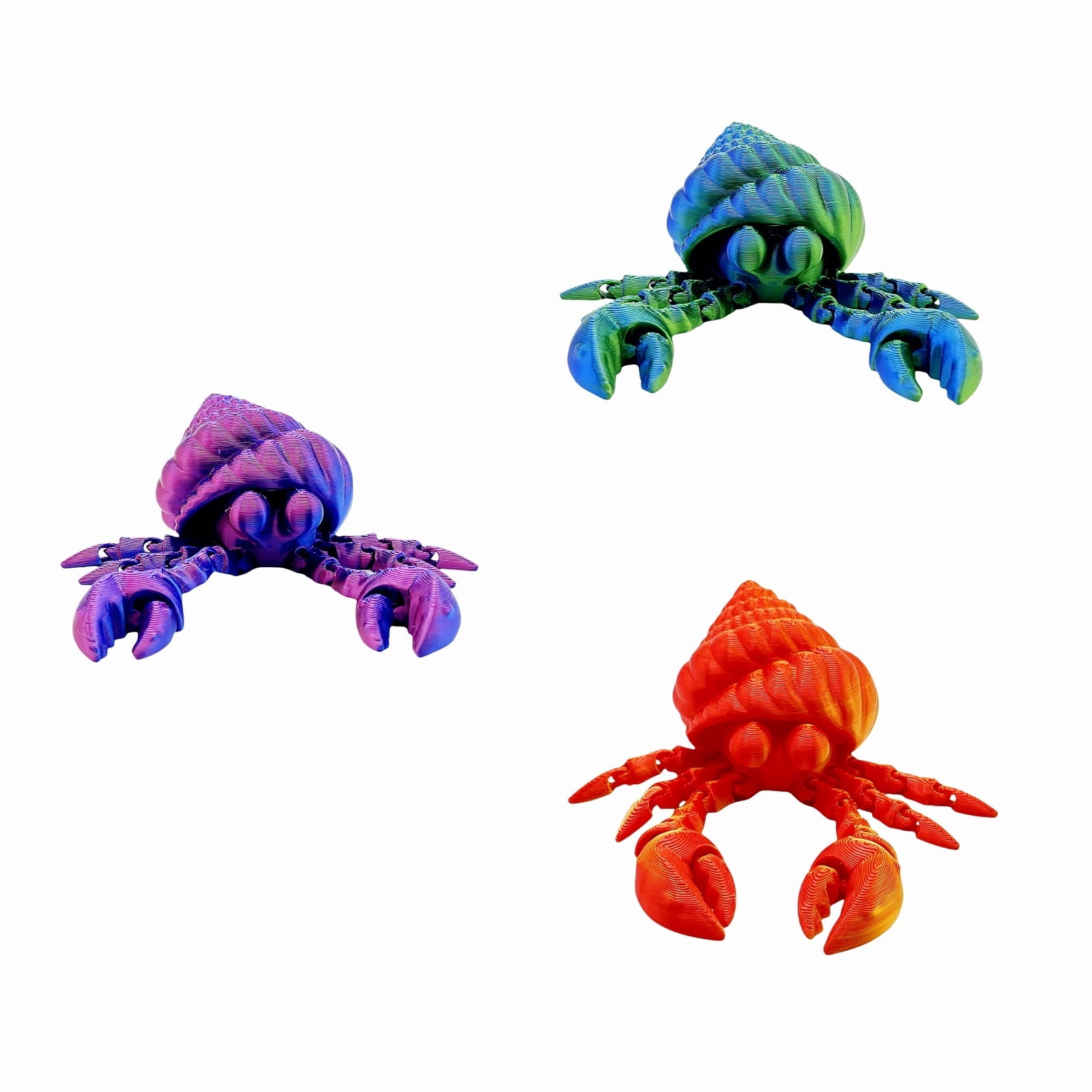3D printed hermit crab set of 3, joints movable, claws can swing ...