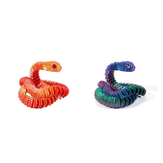 3D printed movable scale snake with eyes, colorful gradient color ...