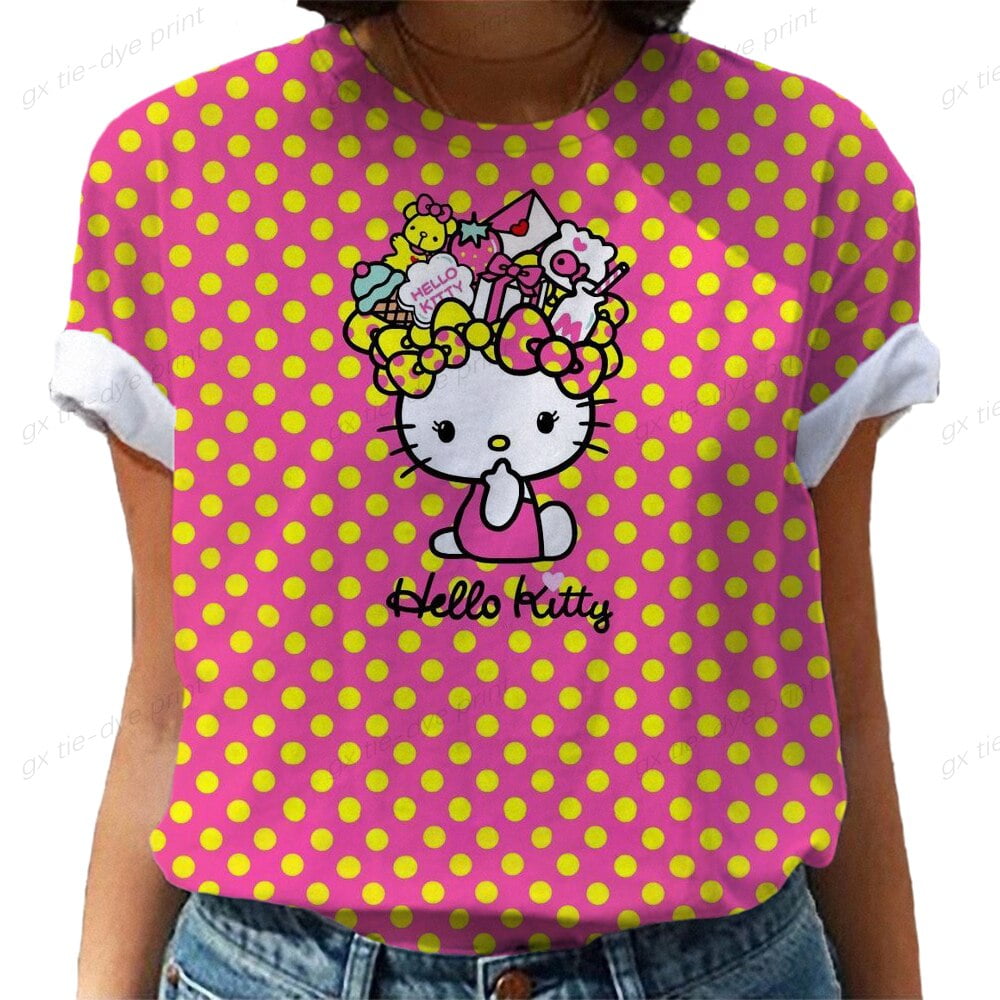 3D printing Hello Kitty fashion casual women's loose t-shirt latest ...