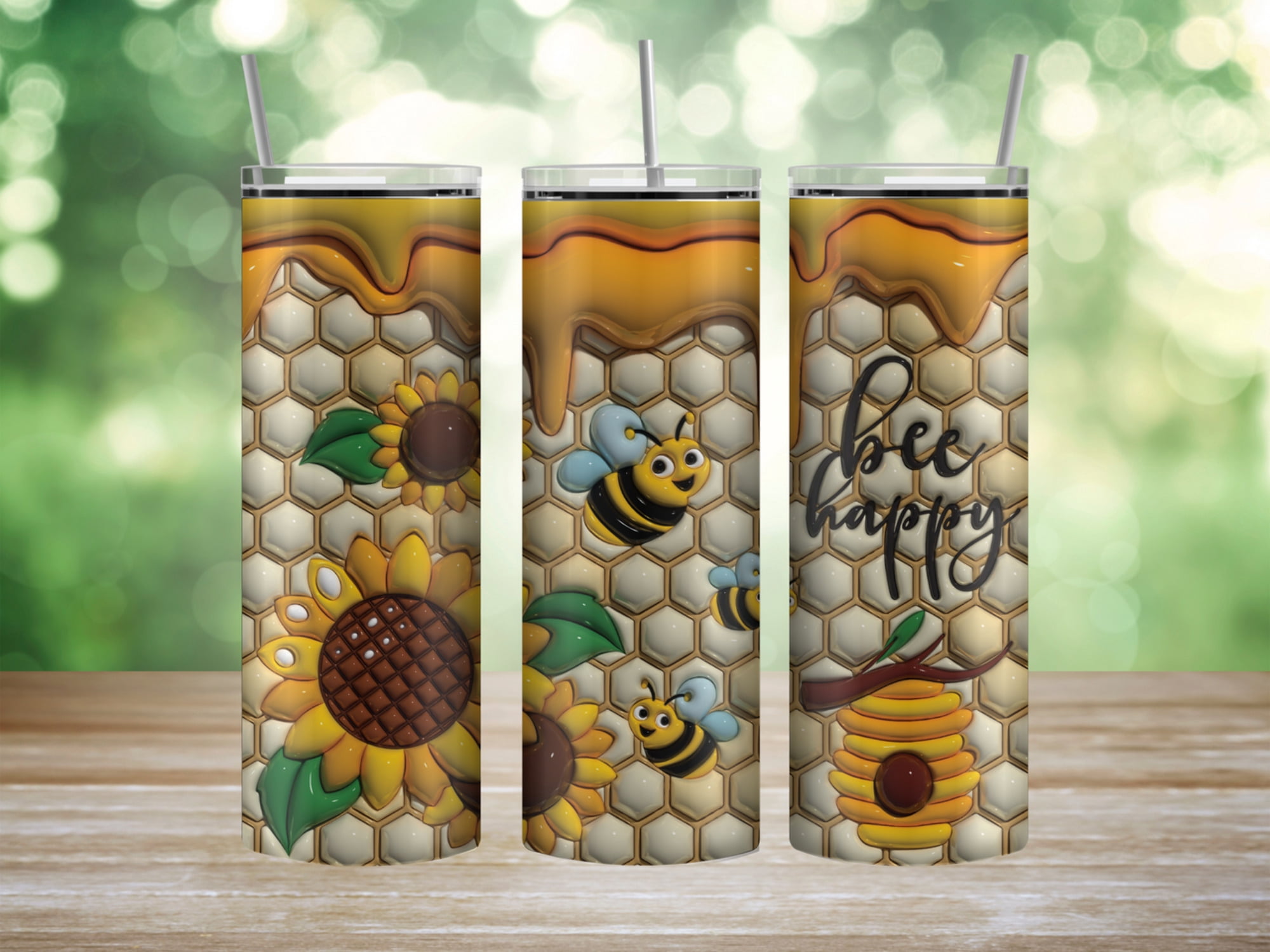 3D puff Be Happy Tumbler Puffy paint style 3D be happy Bee Tumbler 20 ...