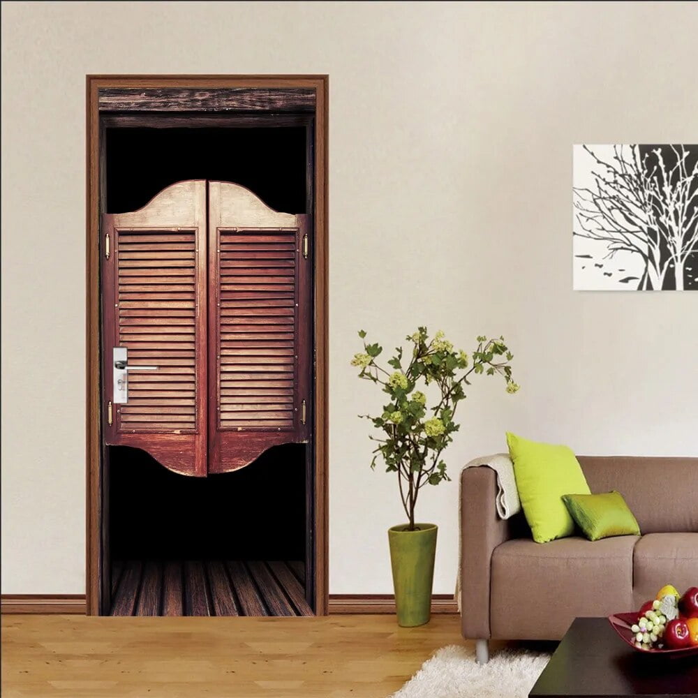3D retro creative door stickers decorative wallpaper door bedroom ...