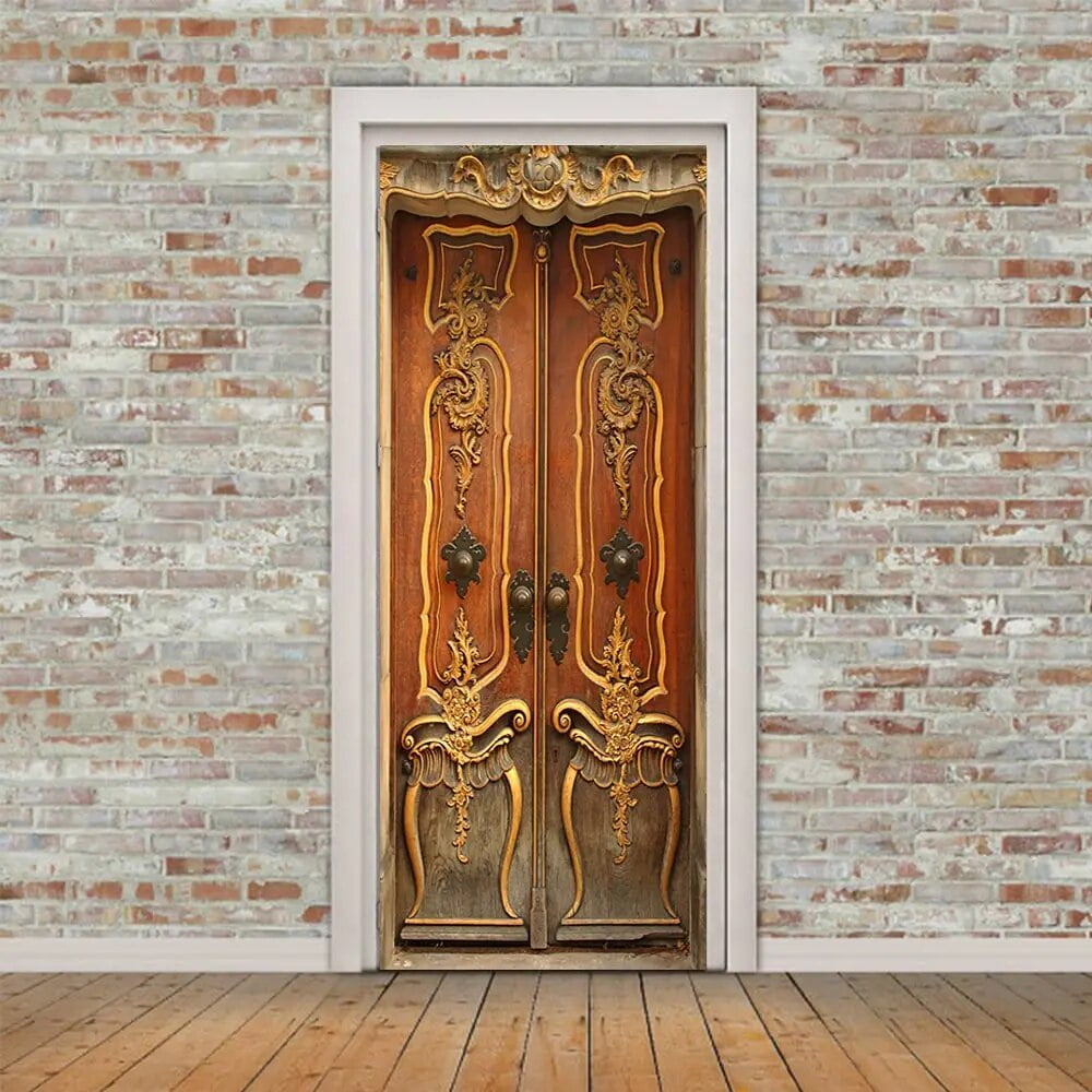 3D retro creative door stickers decorative wallpaper door bedroom ...