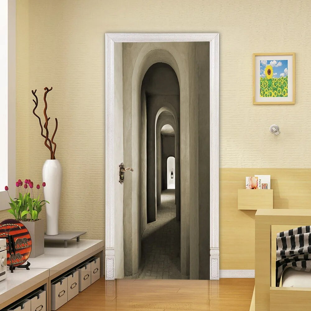 3D retro creative door stickers decorative wallpaper door bedroom ...
