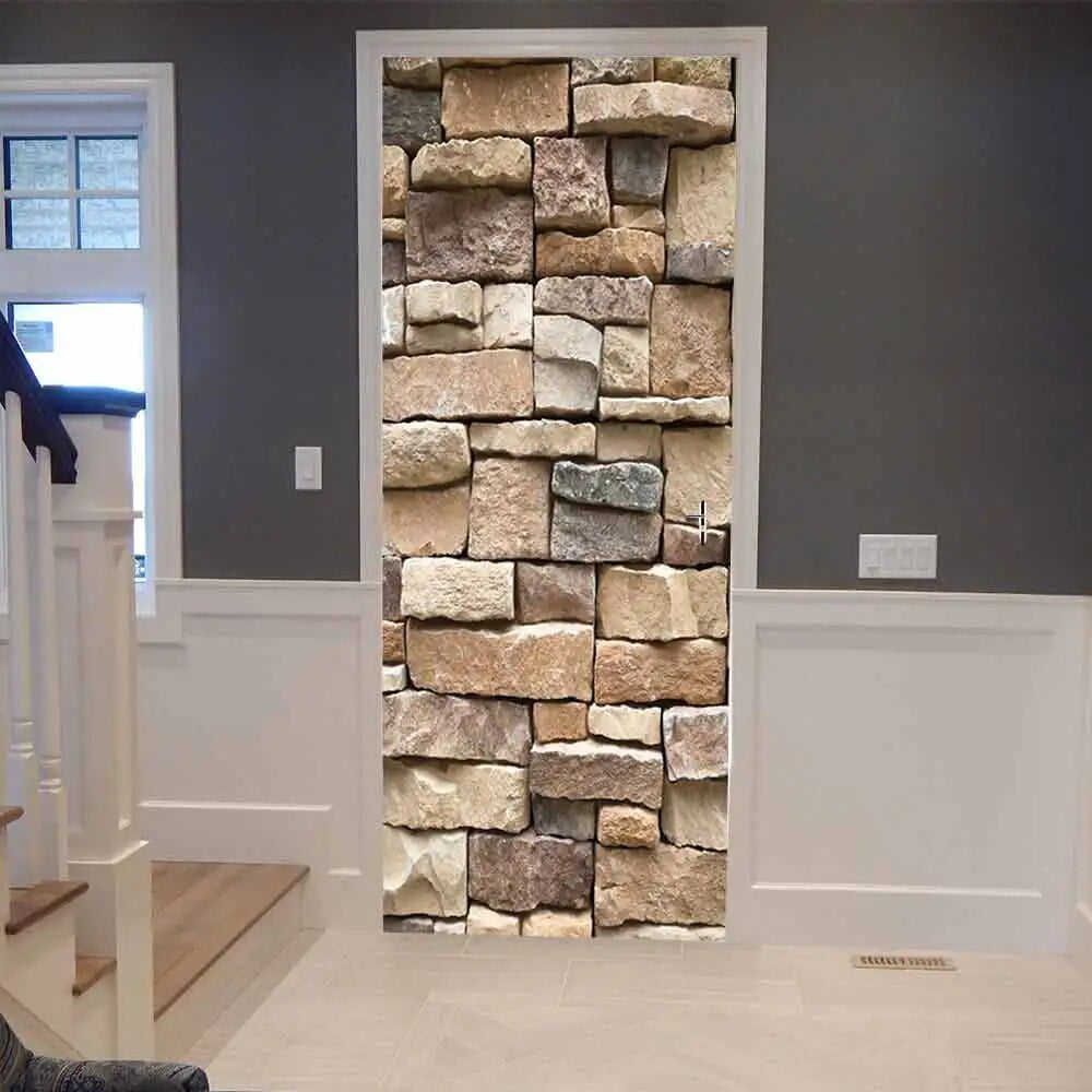 3D retro creative door stickers decorative wallpaper door bedroom ...