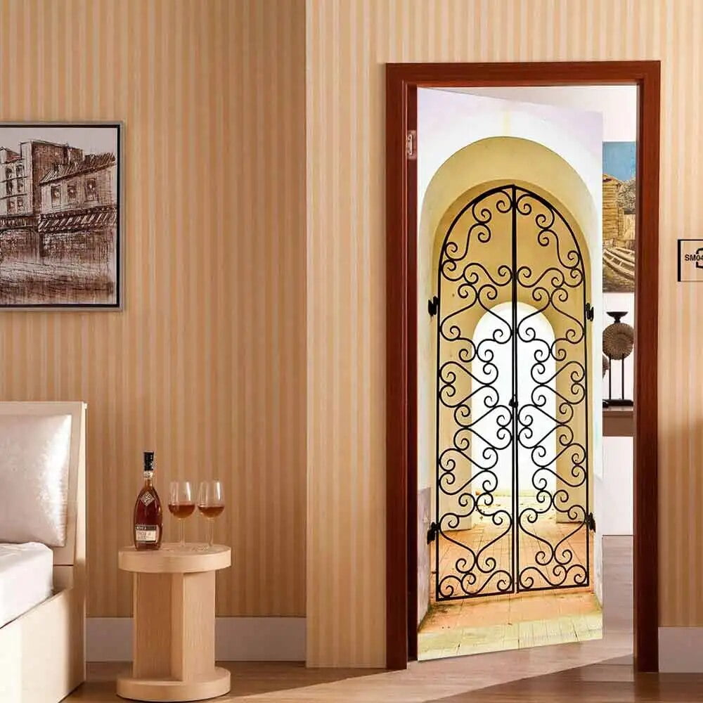 3D retro creative door stickers decorative wallpaper door bedroom ...