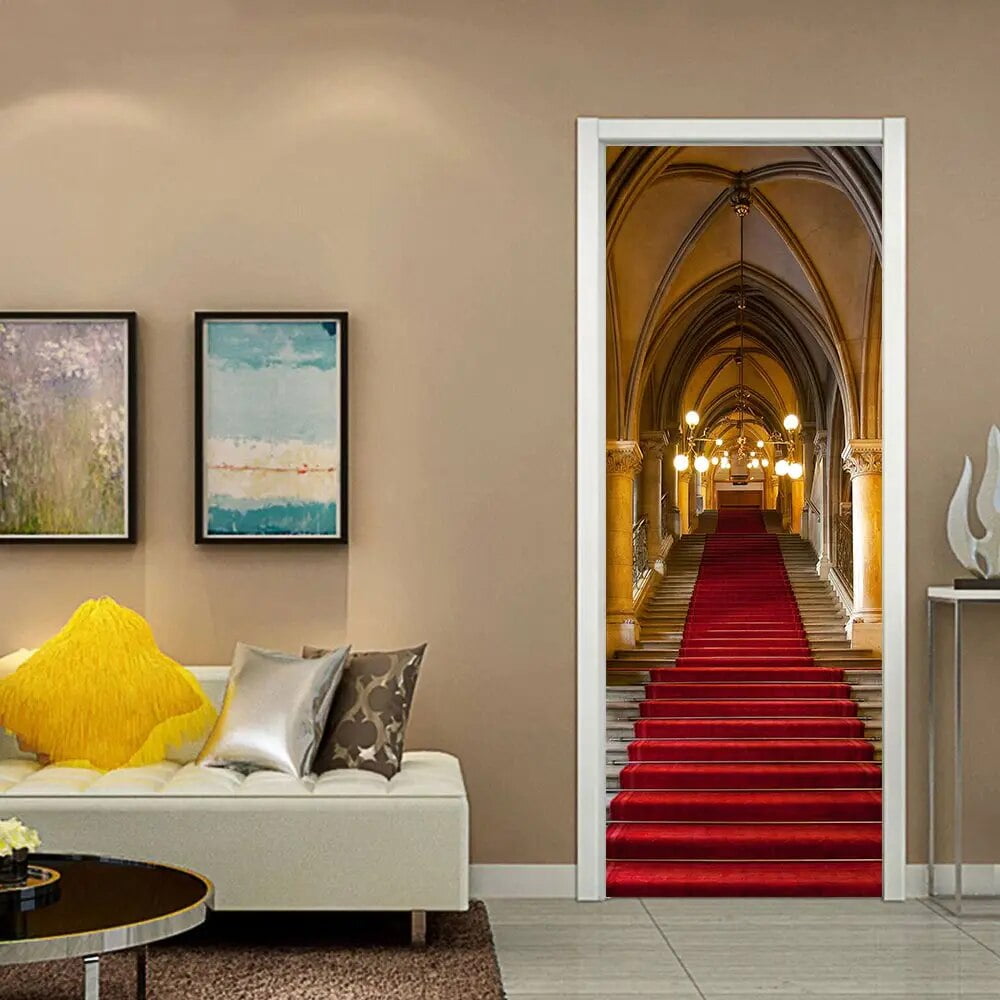 3D retro creative door stickers decorative wallpaper door bedroom ...