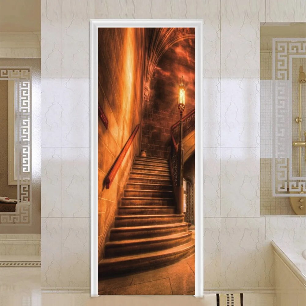 3D stair pattern Door stickers Wallpaper DIY stickers Mural living room ...