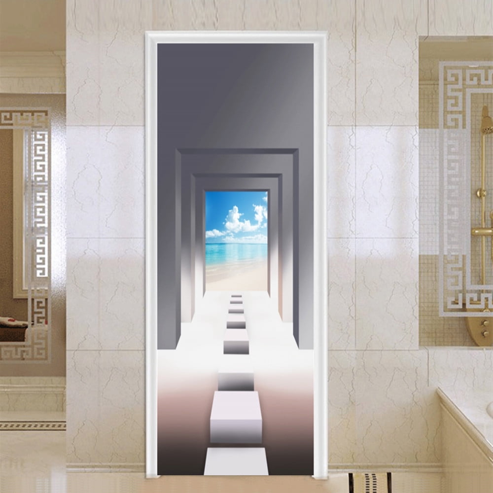 3D stairs pattern Door Sticker Self Adhesive Wallpaper DIY PVC ...