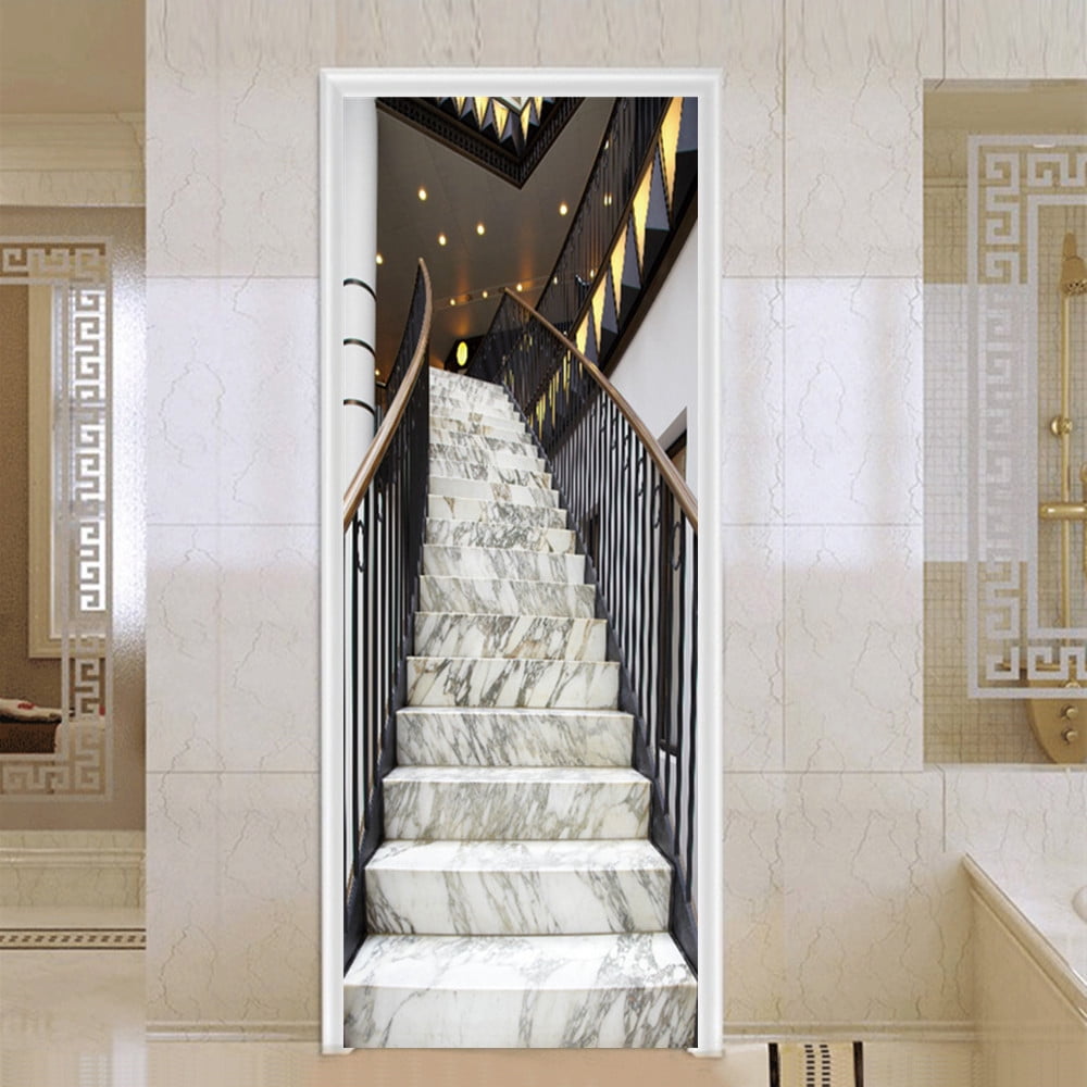 3D stairs pattern Door Sticker Self Adhesive Wallpaper DIY PVC ...