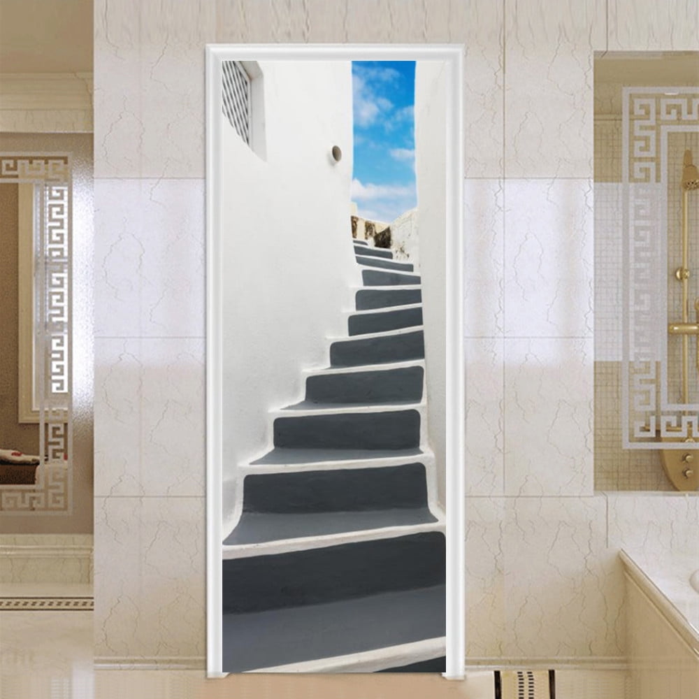 3D stairs pattern Door Sticker Self Adhesive Wallpaper DIY PVC ...