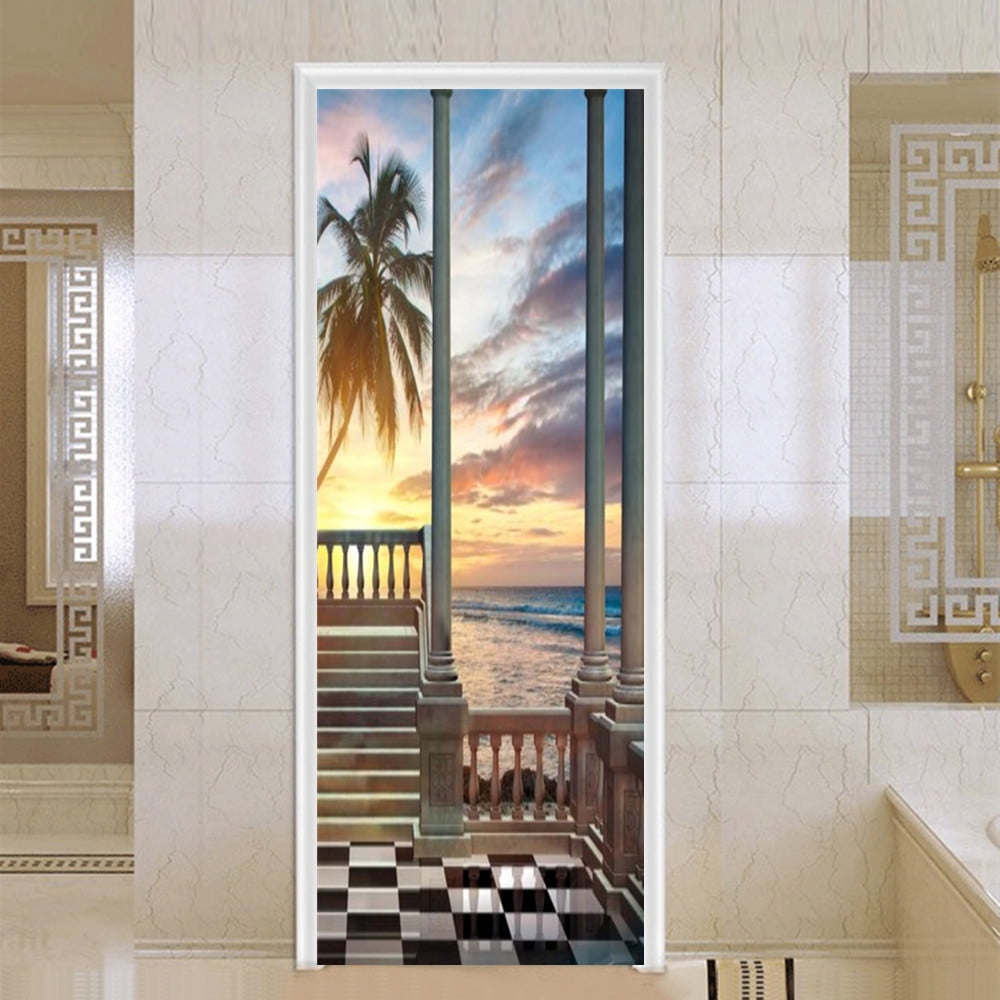 3D stairs pattern Door Sticker Self Adhesive Wallpaper DIY PVC ...