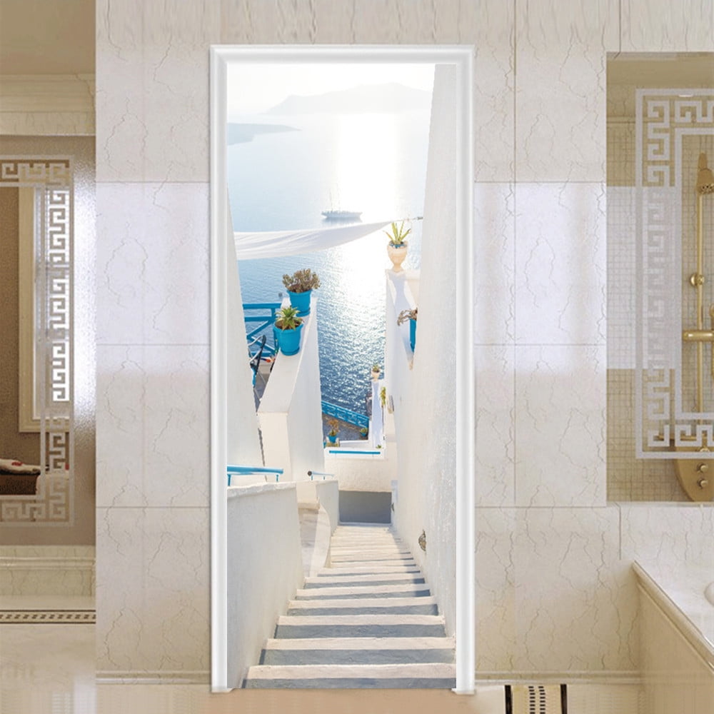 3D stairs pattern Door Sticker Self Adhesive Wallpaper DIY PVC ...