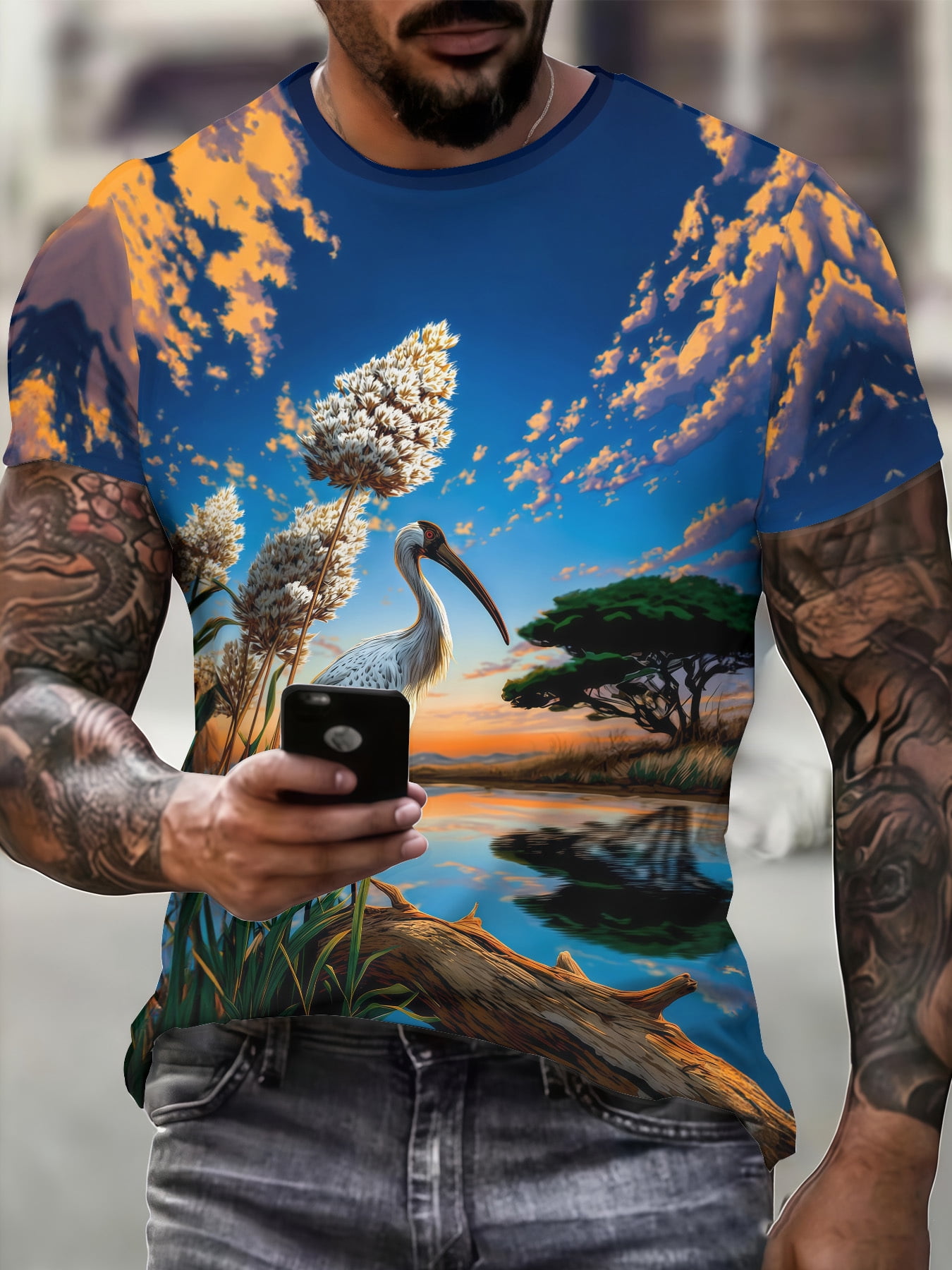 3D summer new Zejing Qihe short-sleeved digital printing design T-shirt ...