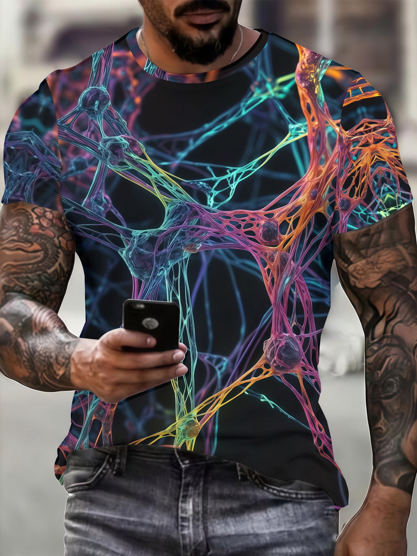 3D summer new cell pattern short sleeve digital printing design T-shirt ...