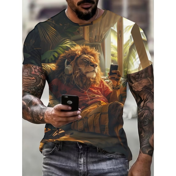 3D summer new lion pattern short sleeve digital printing design T-shirt ...