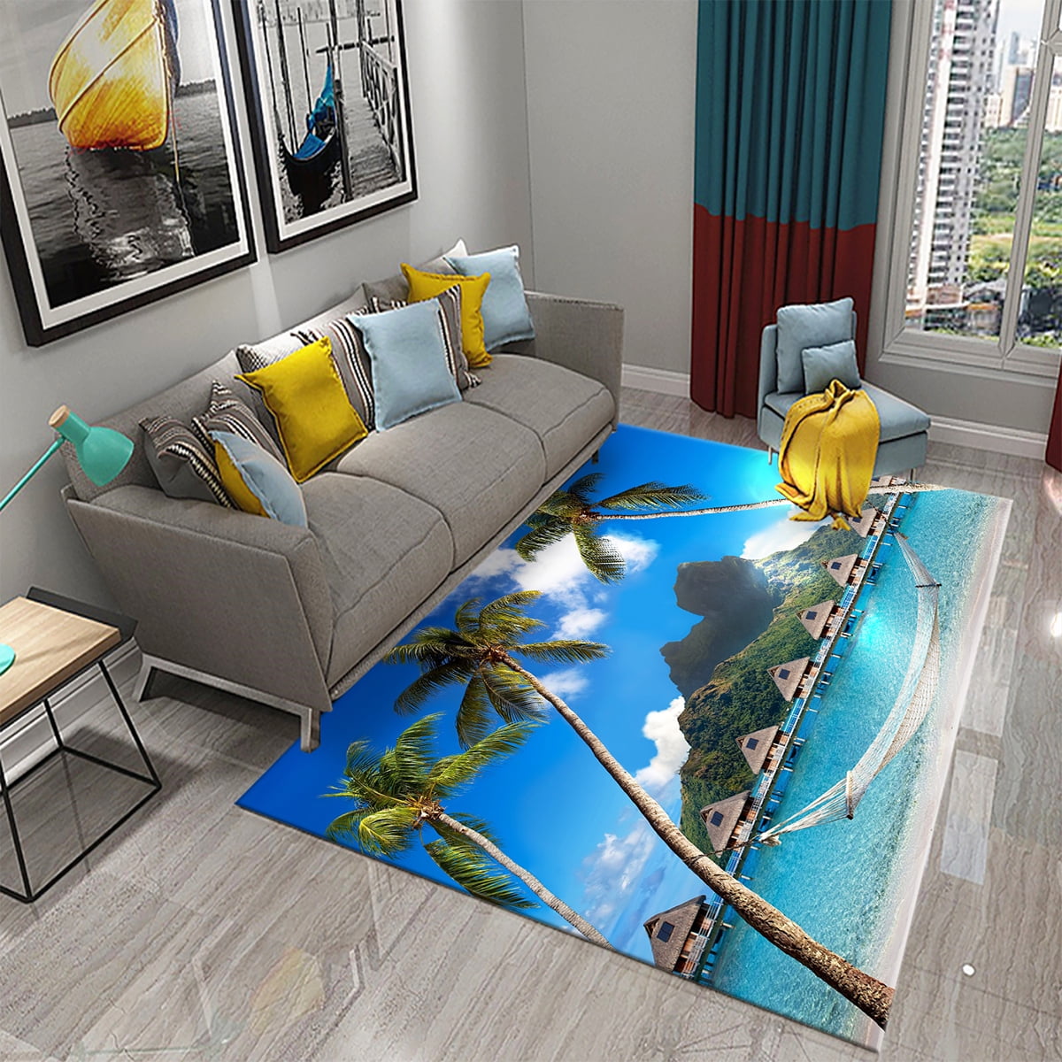 3D tropical island beach landscape decoration bedroom living study bath kitchen restaurant floor ...