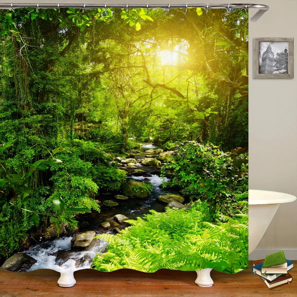 3D tropical rainforest forest landscape printed shower curtain with ...