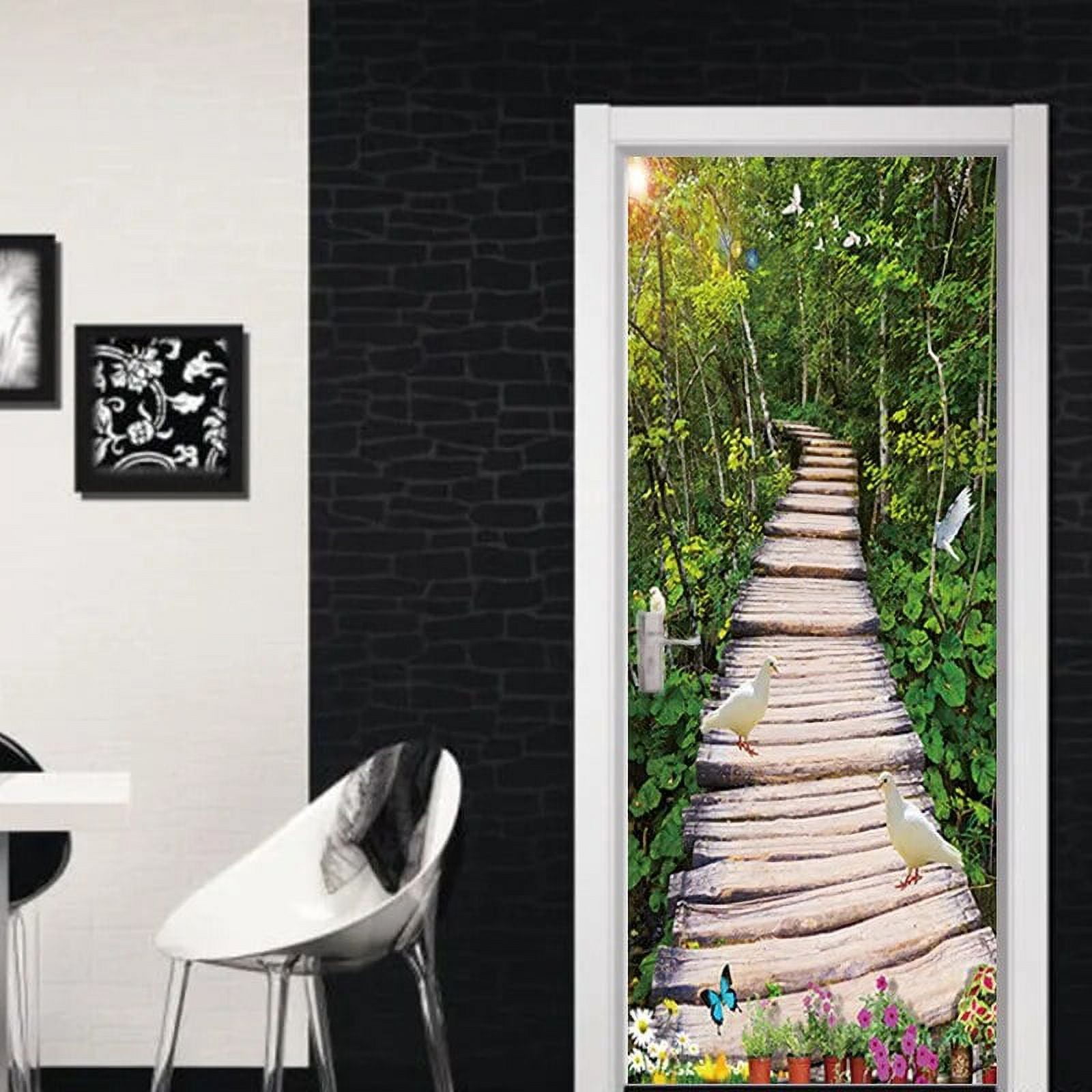 3D visual effects Stair door stickers Full door covered with home decor stair 3D wallpaper ...