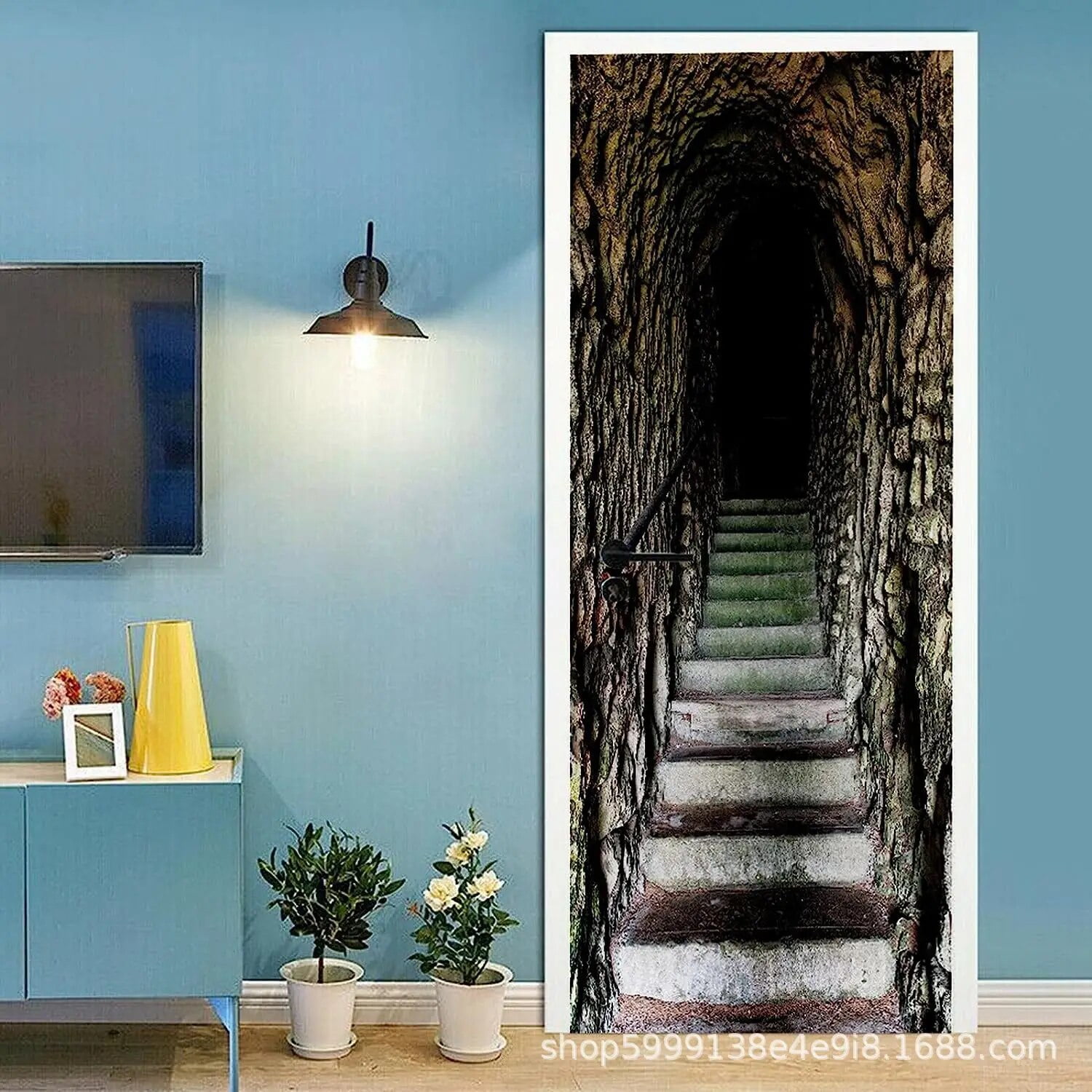 3D visual effects Stair door stickers Full door covered with home decor stair 3D wallpaper ...