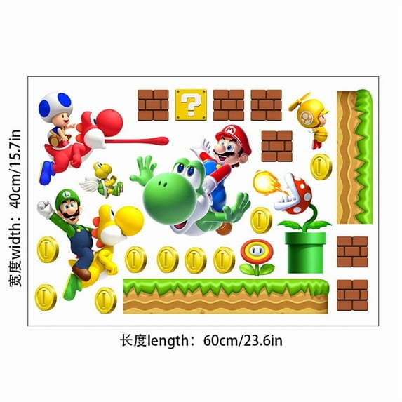 3D wallpaper, cartoon Mario, room wall decoration murals, video game ...