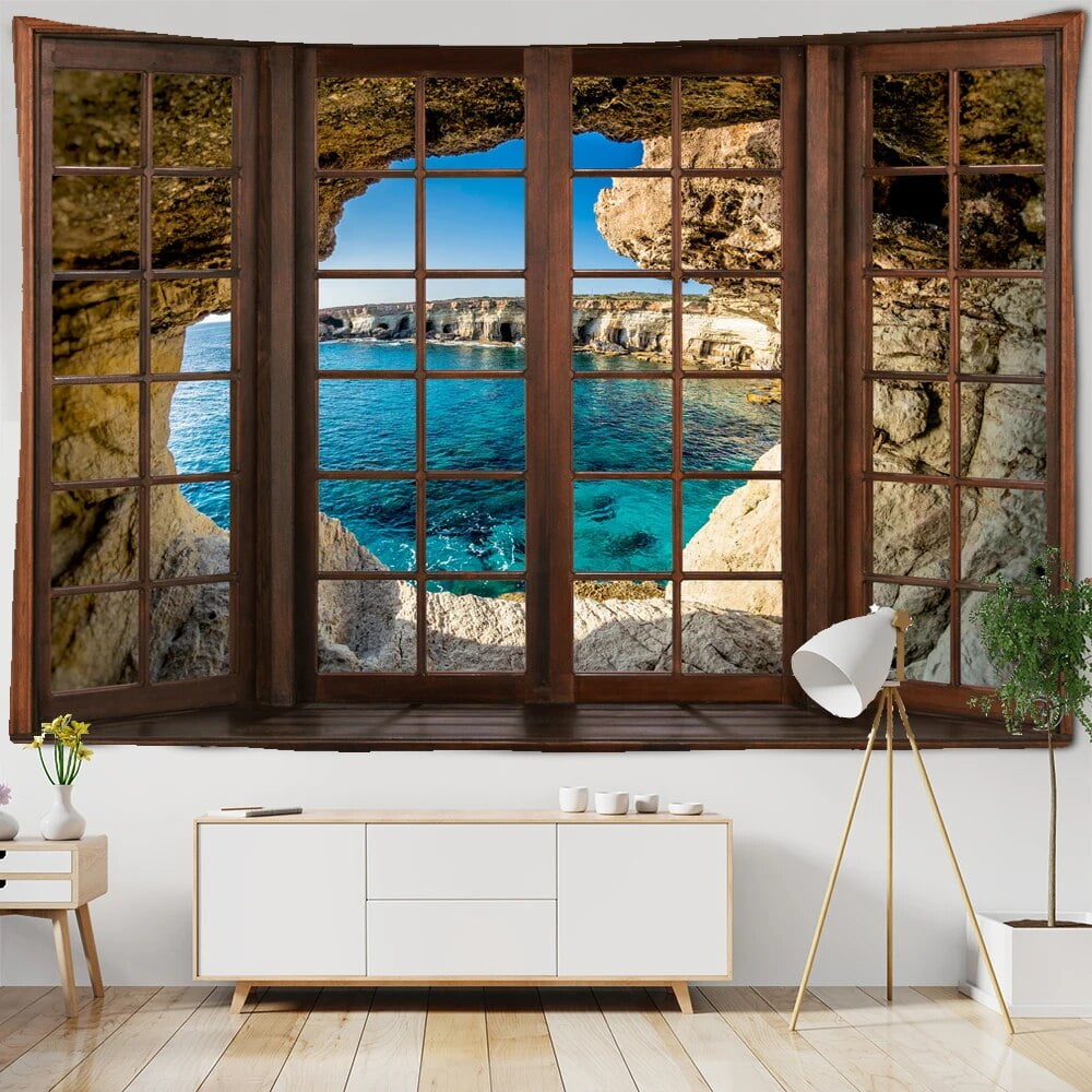 3D window scery tapestry large Wall Hanging psychedelic sce Mandala ...