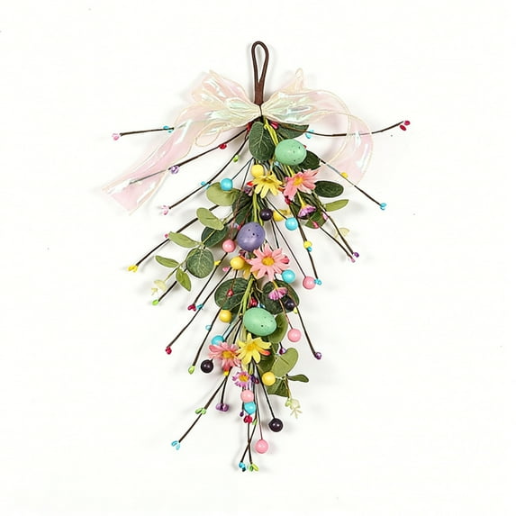 3D47cm Easter Egg Hanging Swag with Flowers and Beads Spring Wall Decor ...