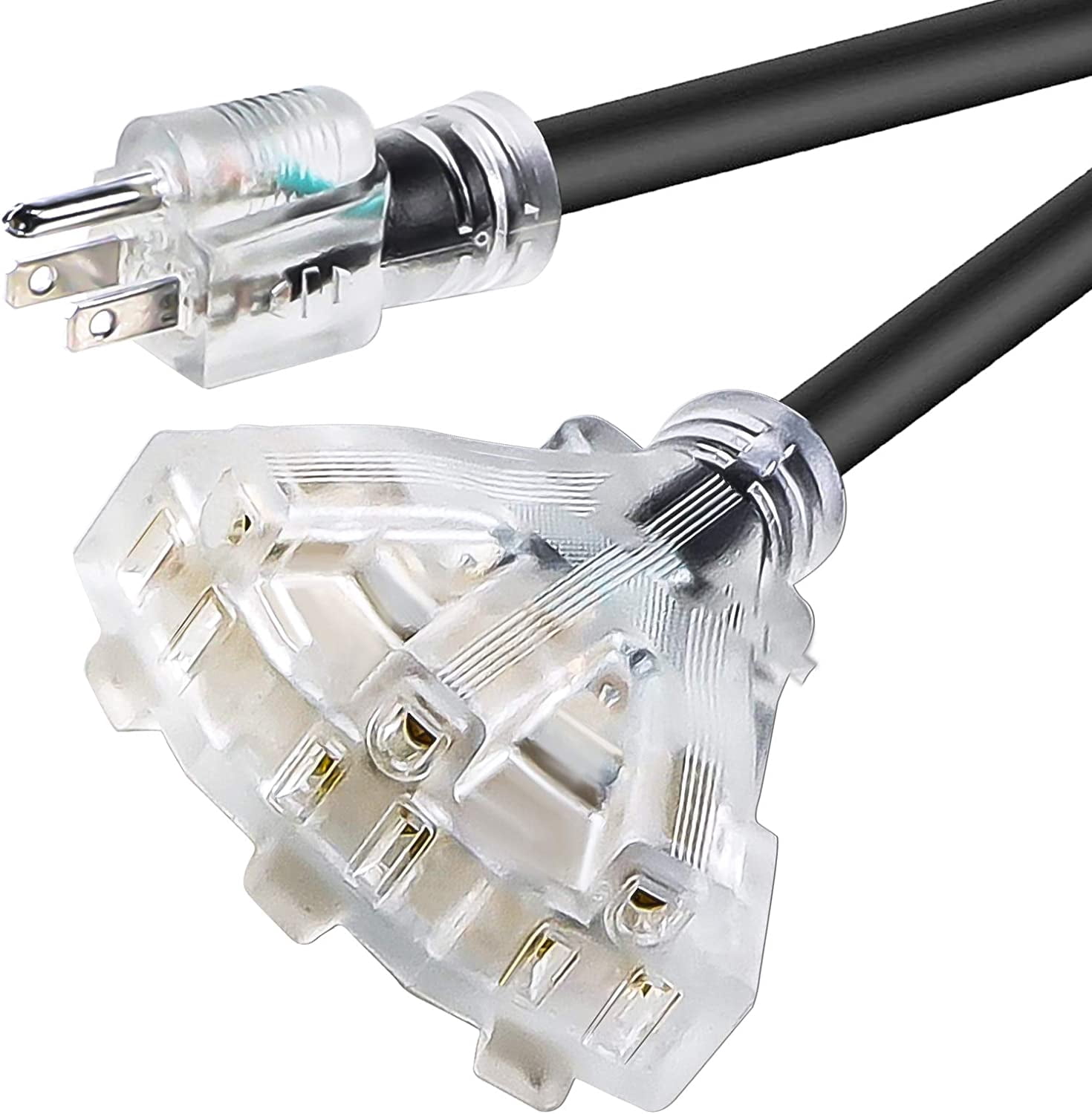 3FT 12/3 Extension Cord Heavy Duty Black 3-Outlet Indoor/Outdoor SJTW ...