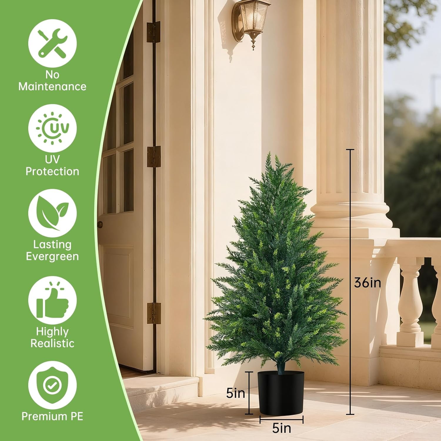 3FT Artificial Cedar Topiary Tree with Pot Set of 2 Fake Evergreen ...
