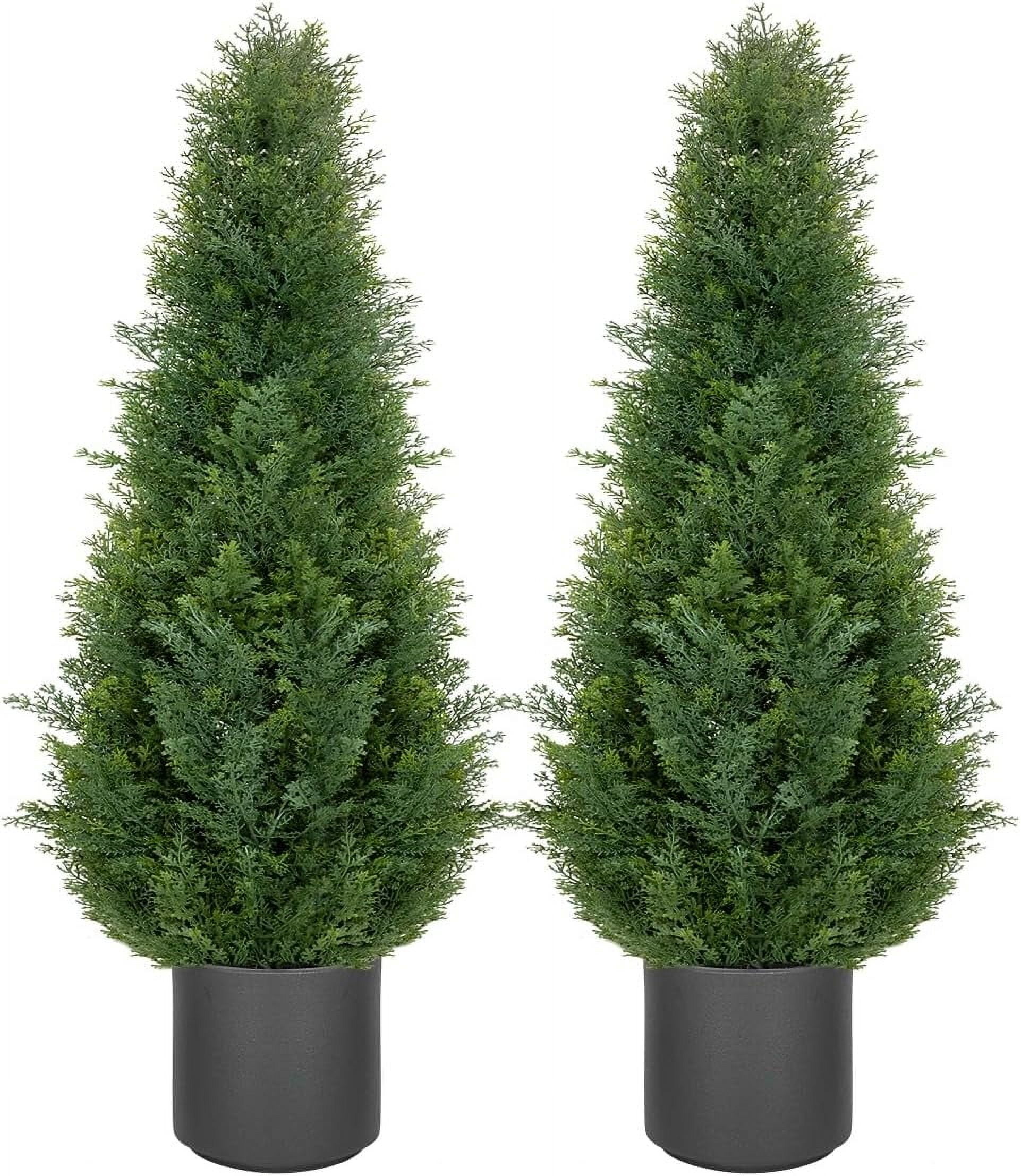 3FT Artificial Cedar Topiary Trees with Gray Planter Pot, Outdoor ...