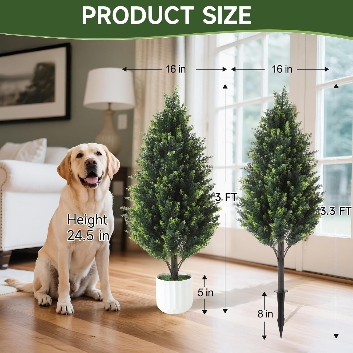 3FT Artificial Cedar Topiary Trees Set of 2 Detachable Planter & Spike ...