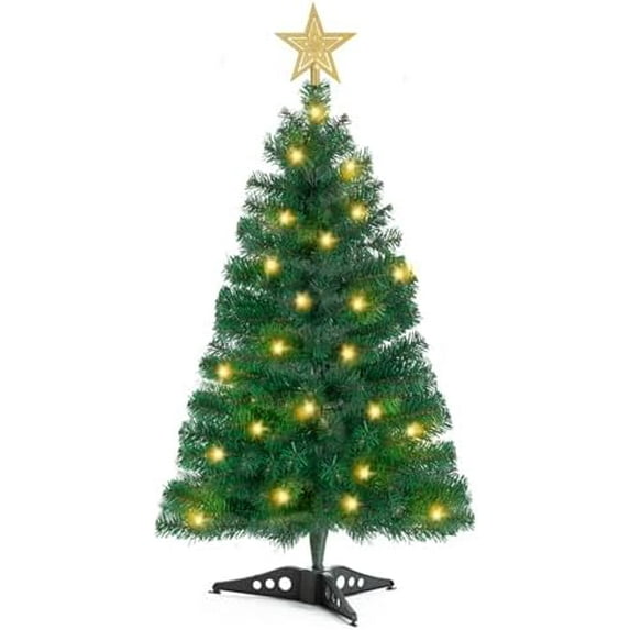 3FT Artificial Christmas Tree with Lights Green Mini Tabletop Christmas ...