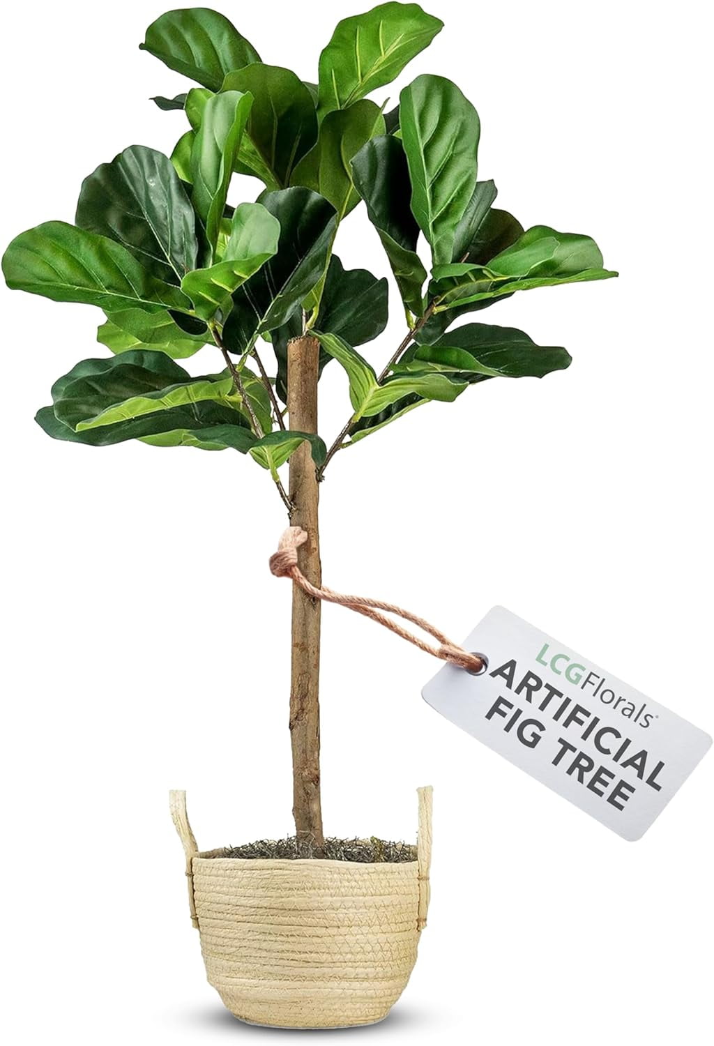3FT Artificial Fig Tree with Real-Wood Trunk & Boho Woven Basket - Low ...