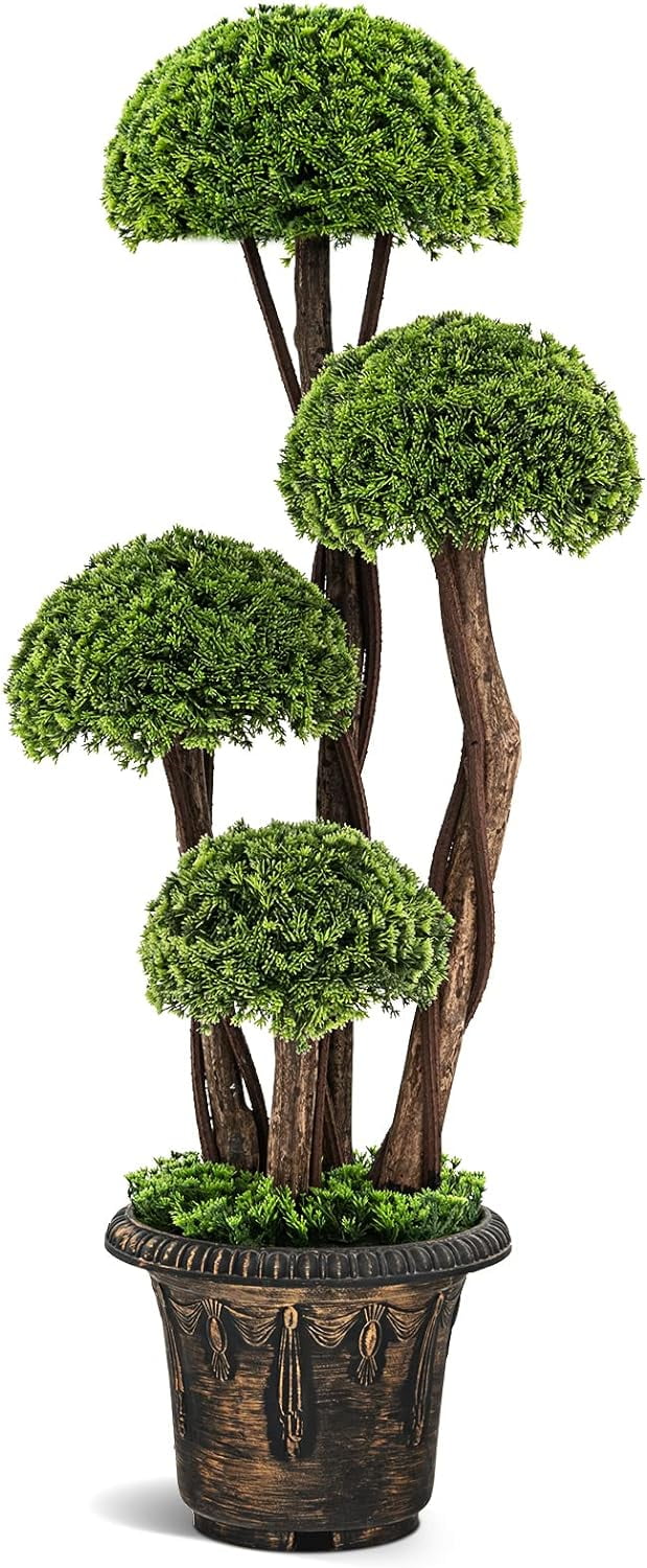 3FT Artificial Potted Cedar Ball Tree, Fake Boxwood Topiary Tree with ...