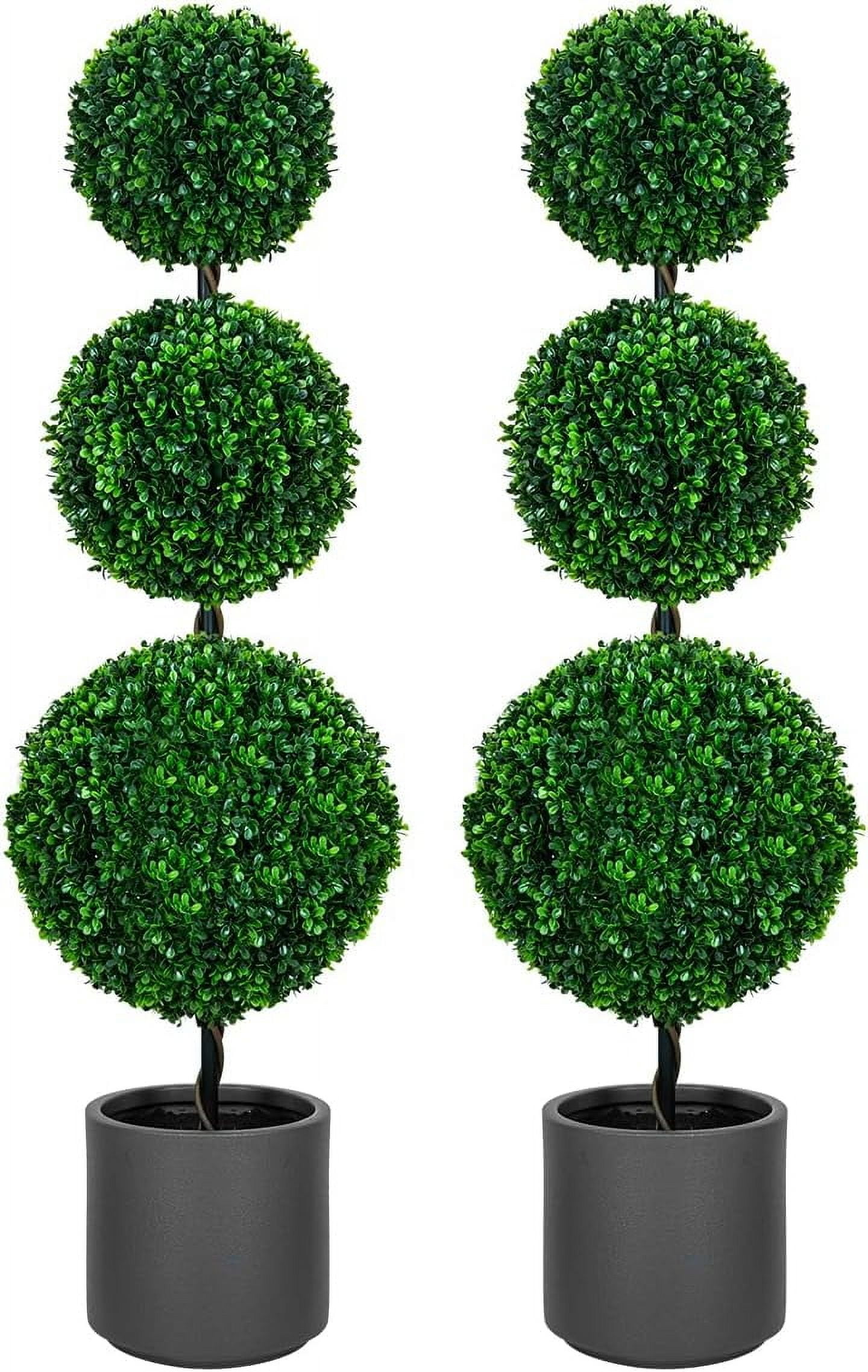 3FT Artificial Triple Ball Topiary Trees with Gray Planter Pot, Outdoor ...
