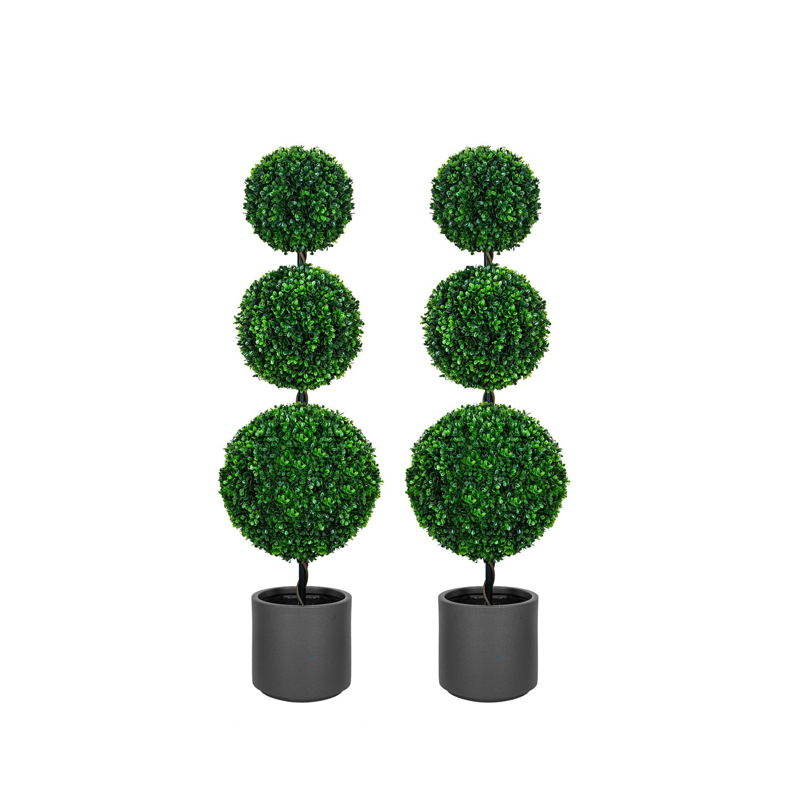3FT Artificial Triple Ball Topiary Trees with Gray Planter, Set of 2 ...
