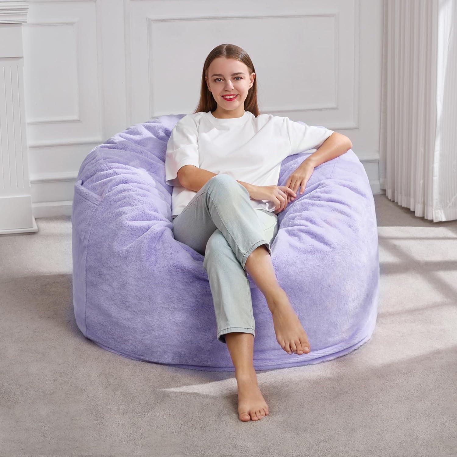 3ft Bean Bag Chairs for Adults Large Beanbag Chair with Plush Faux Fur ...