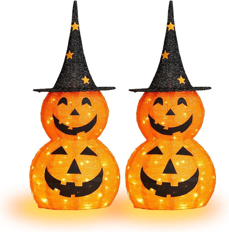 3FT Cute Collapsible Lighted Halloween Decorations Outdoor, 2-PCS Pop ...