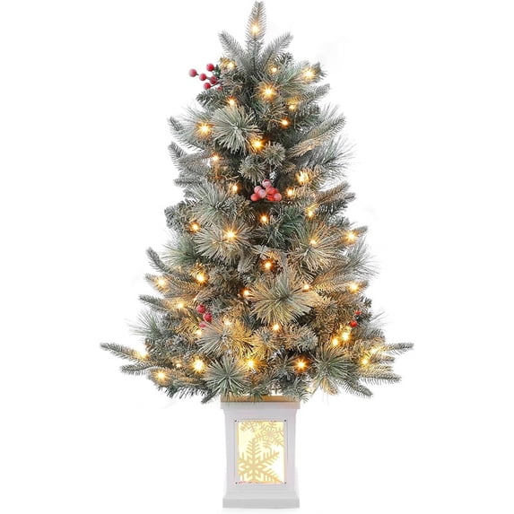 3FT Faux Frost Christmas Tree with Snowflake Light Box Base with 70PCS ...