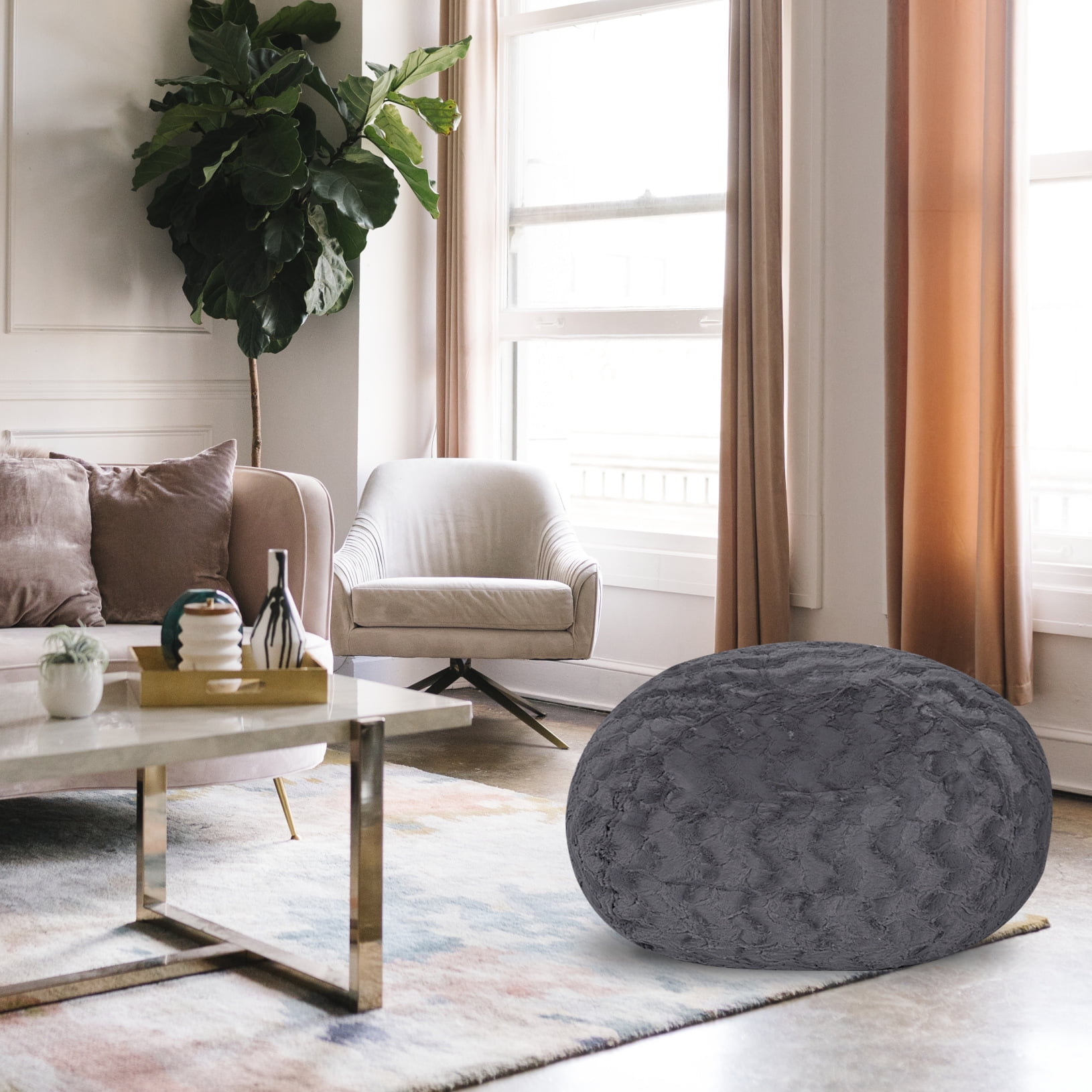 3FT Faux Fur Bean Bag Chair for Kids Teens Adults, Memory Foam Bean Bag ...