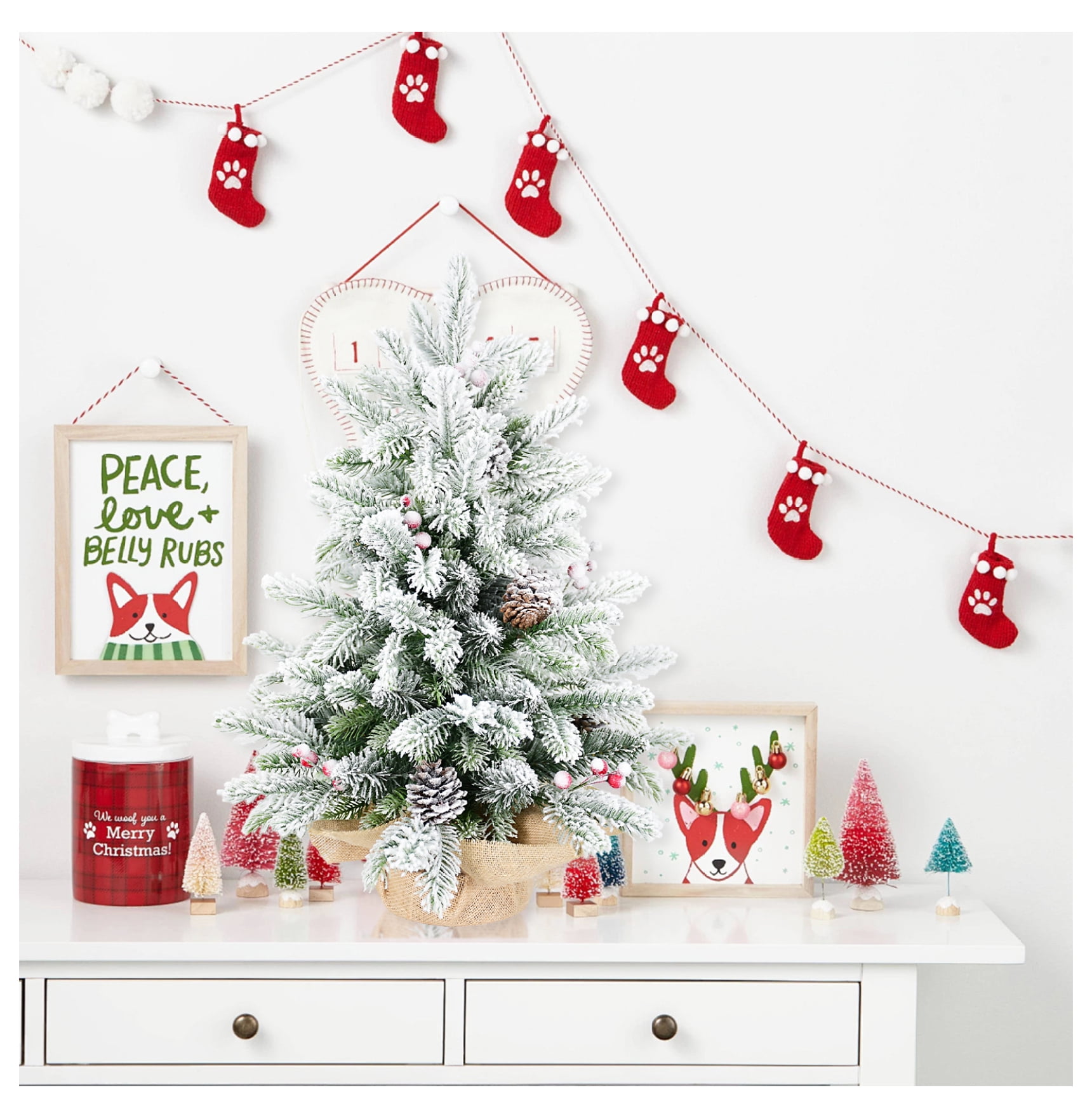 3FT Flocked Christmas Tree with 355 Tips, Snowy PE/PVC Branches, 14 ...
