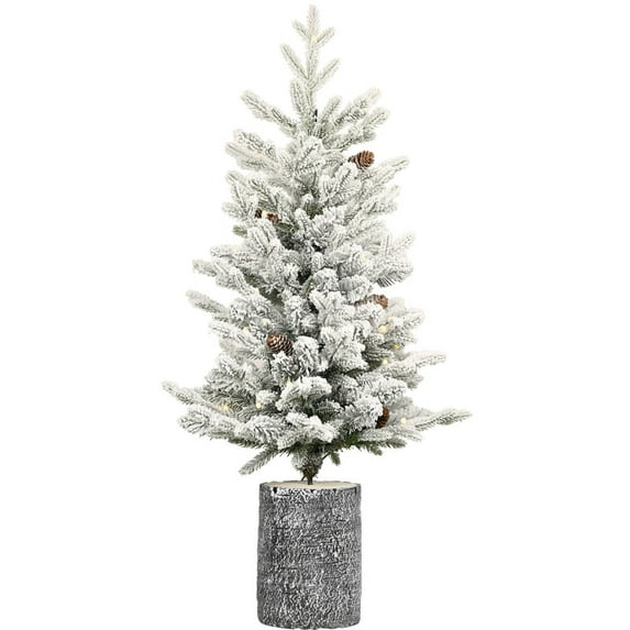 3FT Flocked Christmas Tree with Pot Base, 70 Warm White LED Lights, 365 ...