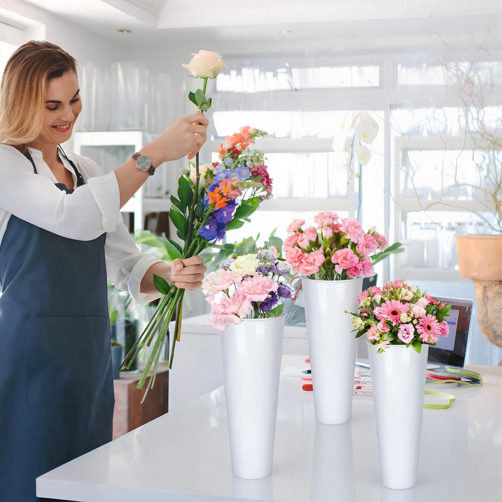 3FT Flower Display Stand with 9 Buckets,Metal Flower Bar Stand with ...