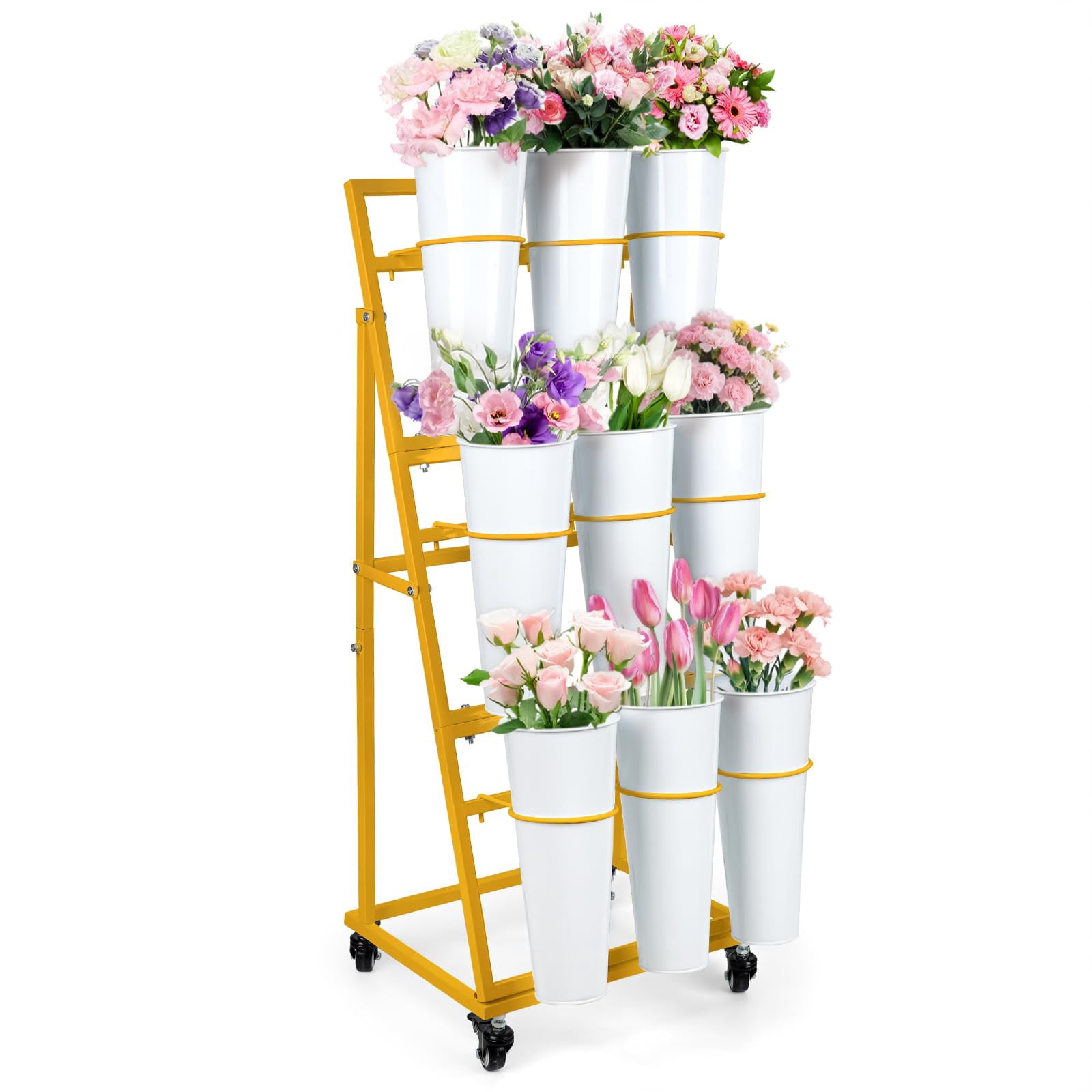3FT Flower Display Stand with 9 Buckets,Metal Flower Bar Stand with ...