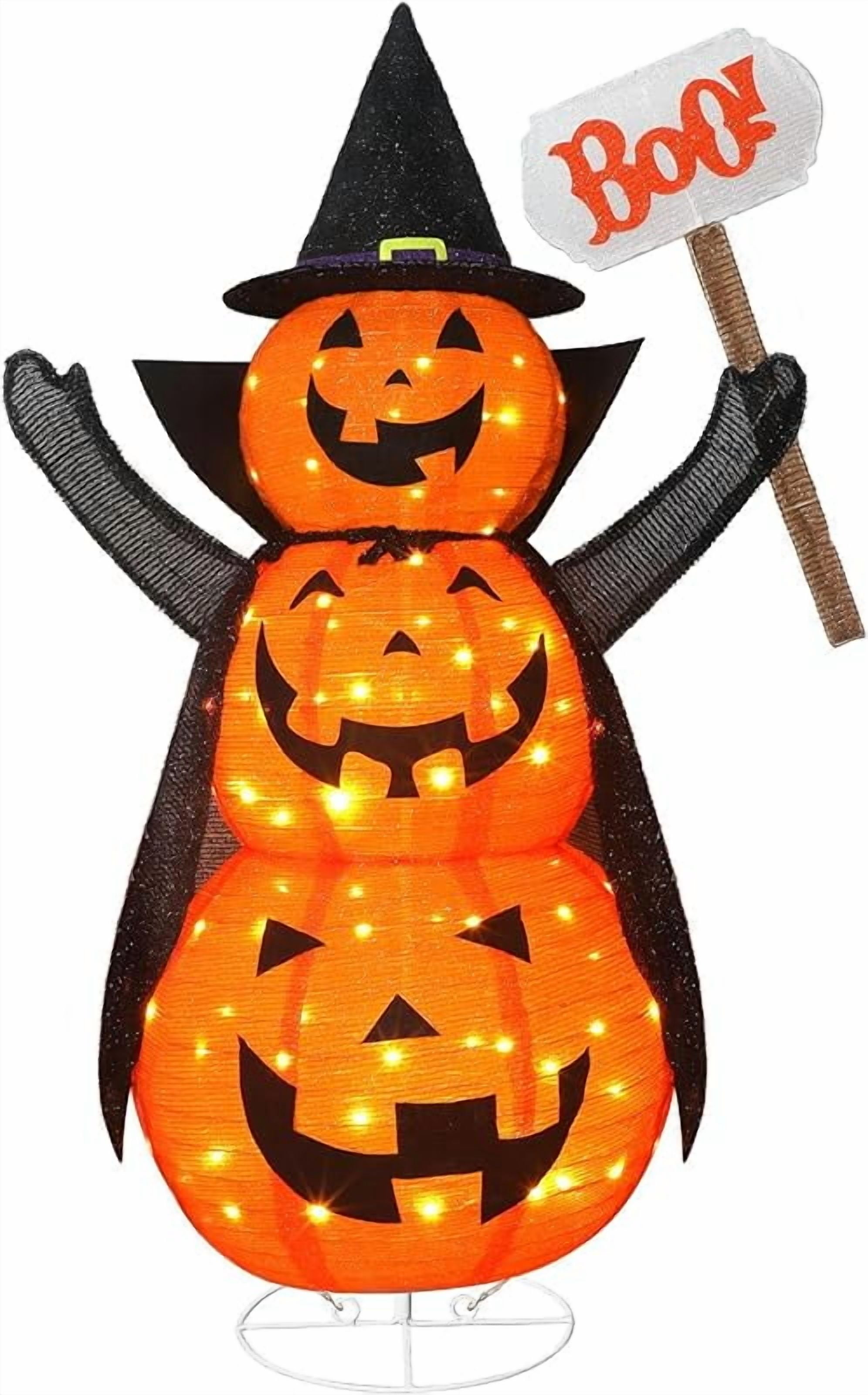 3FT Halloween Collapsible Pumpkin Decoration, 50 LED Pop-Up Pumpkin Lamp with Star Cap, Plug in ...