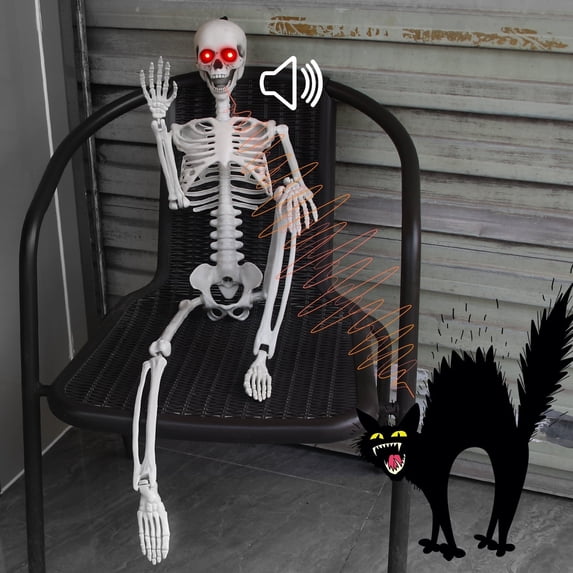 3FT Life-Size Scary Halloween Ghost Prop - Posable Skeleton with LED ...